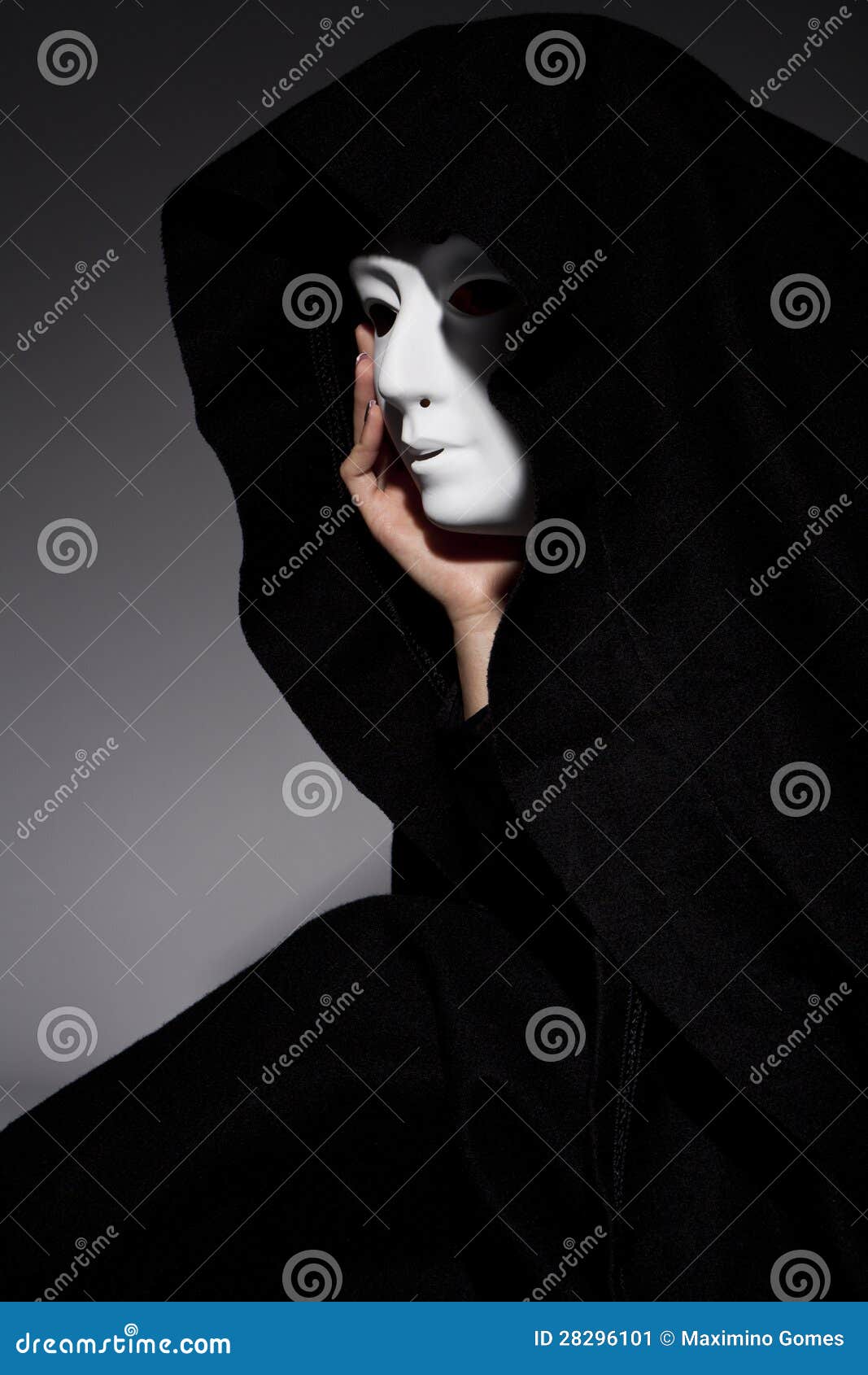 Woman in Black Dress and White Mask Stock Image - Image of fashionable ...