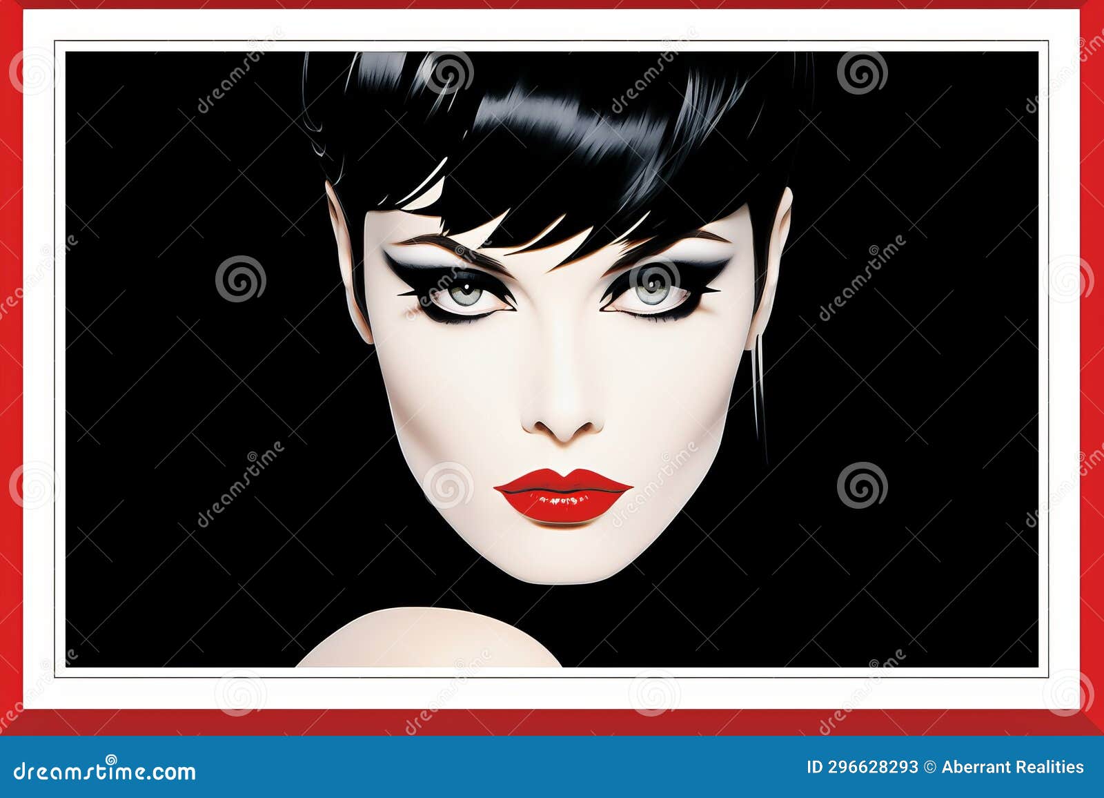 A Woman With Black Hair And Red Lips Stock Illustration Illustration