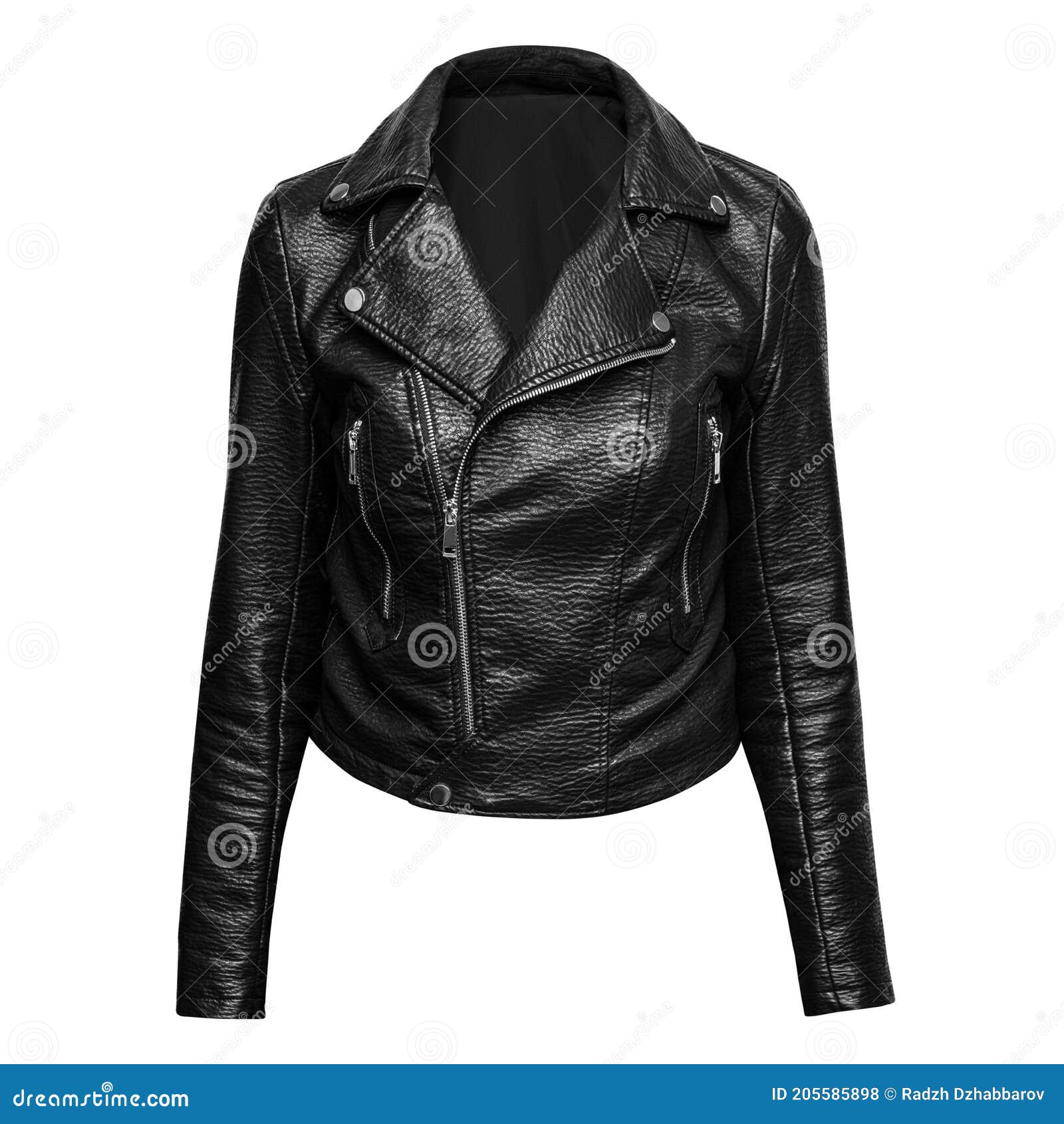 Woman Black Leather Jacket Isolated on White Background Stock Photo ...