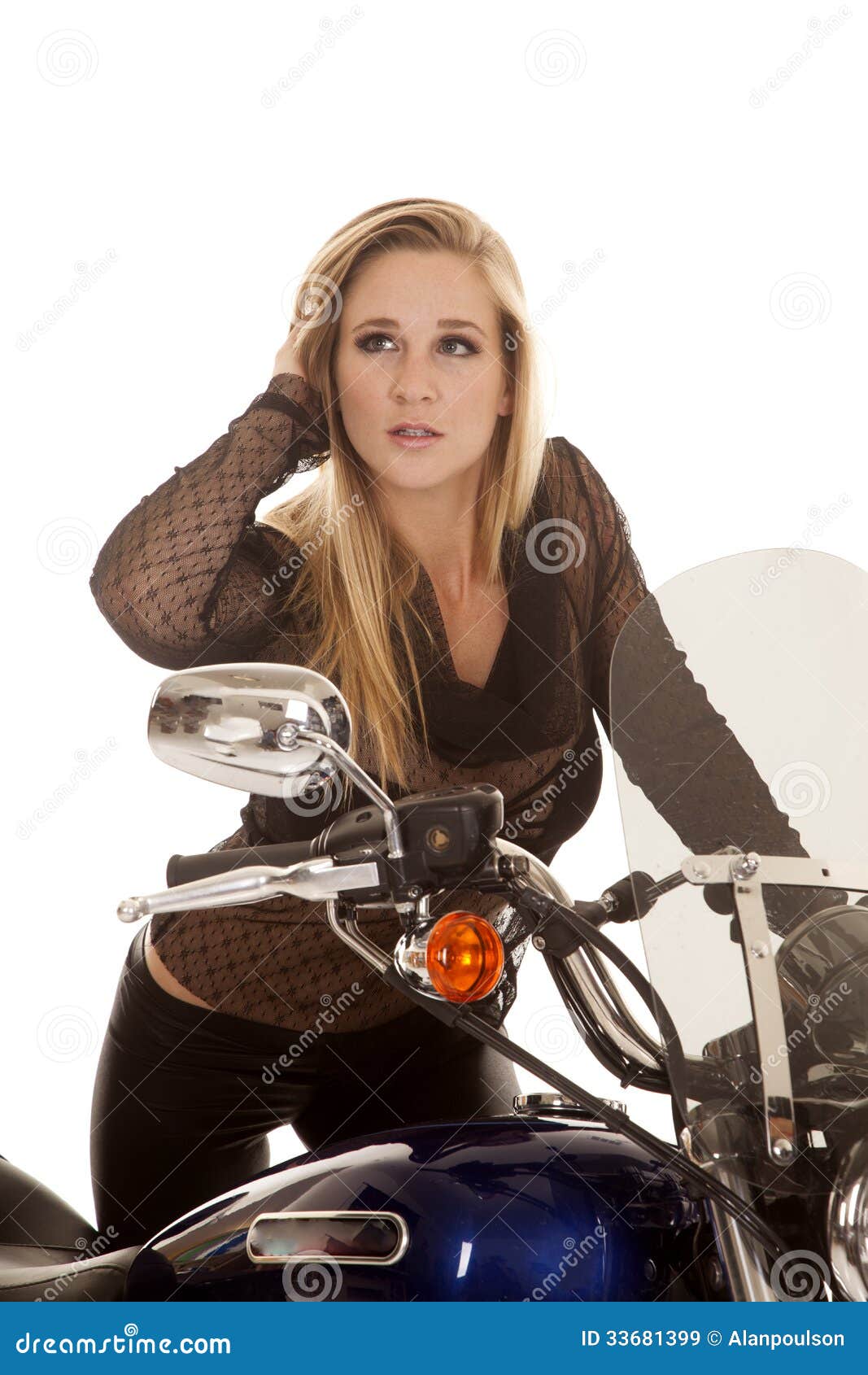 Woman in Black Look Side by Motorcycle Stock Image - Image of female ...