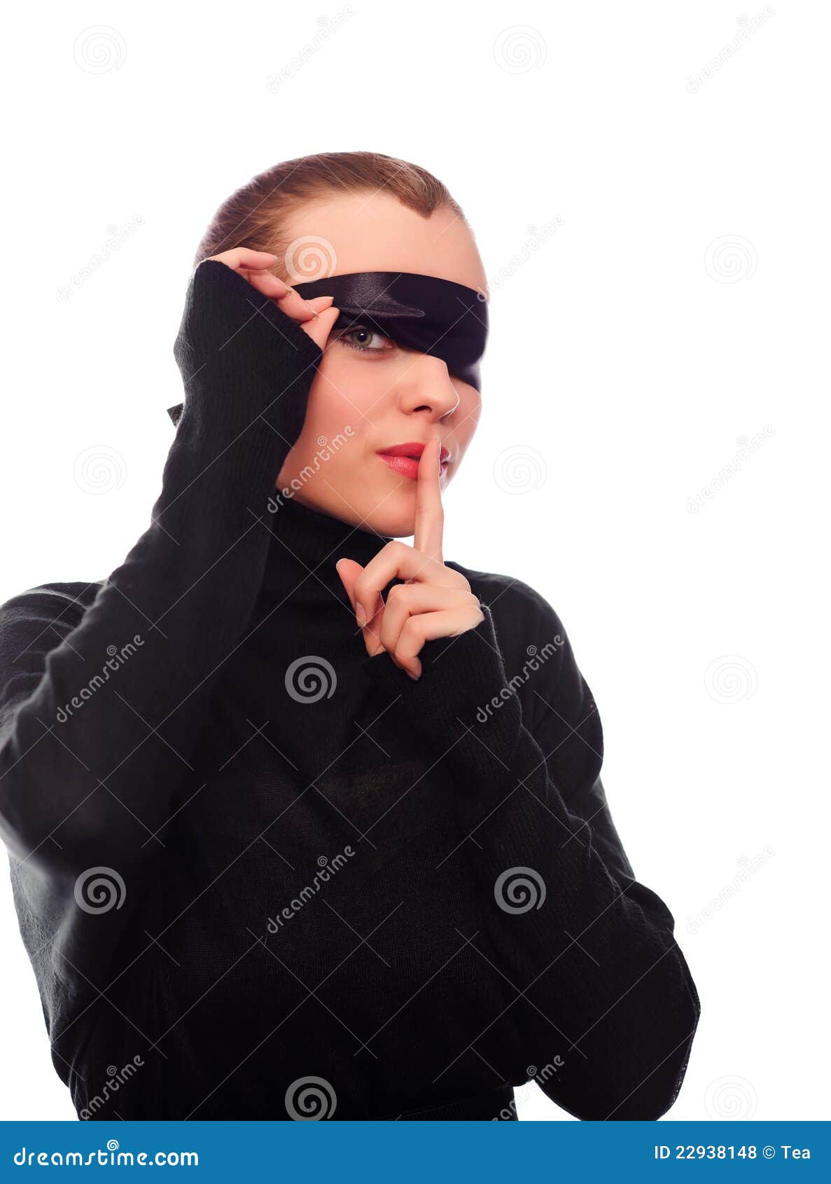 Woman with Black Ribbon on Eyes Stock Photo - Image of look, bind: 22938148