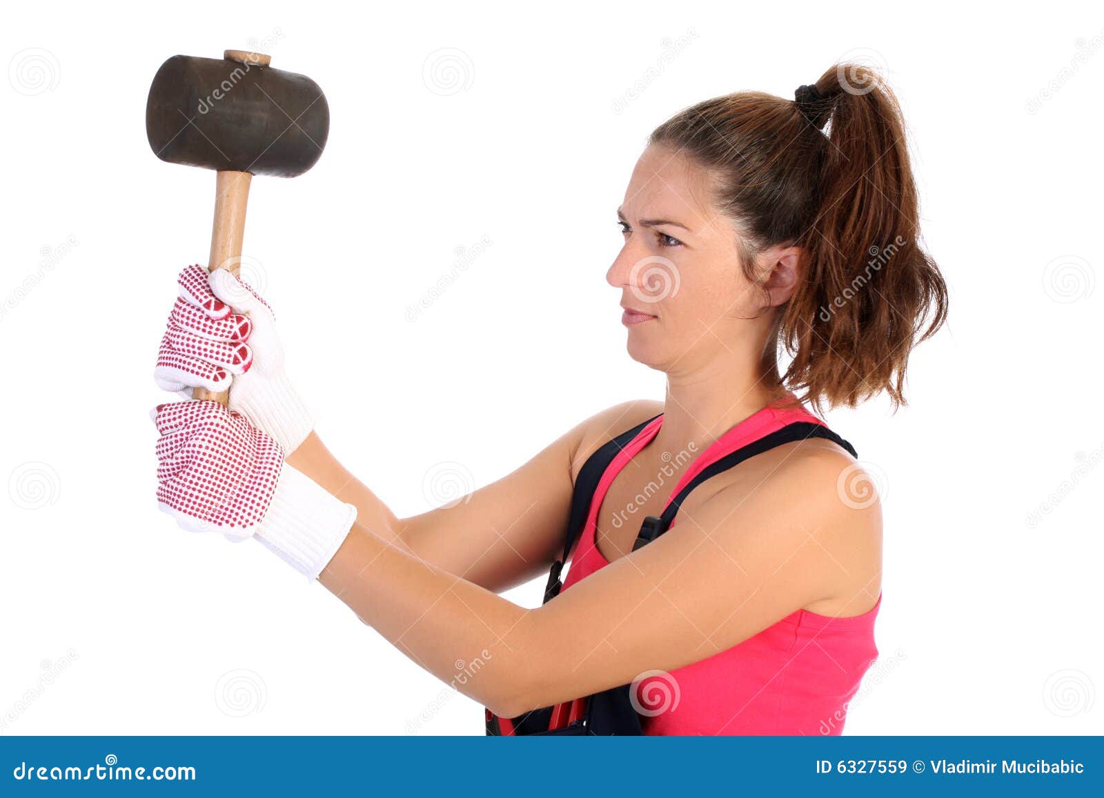Woman with Black Rubber Mallet Stock Image - Image of heavy, people ...