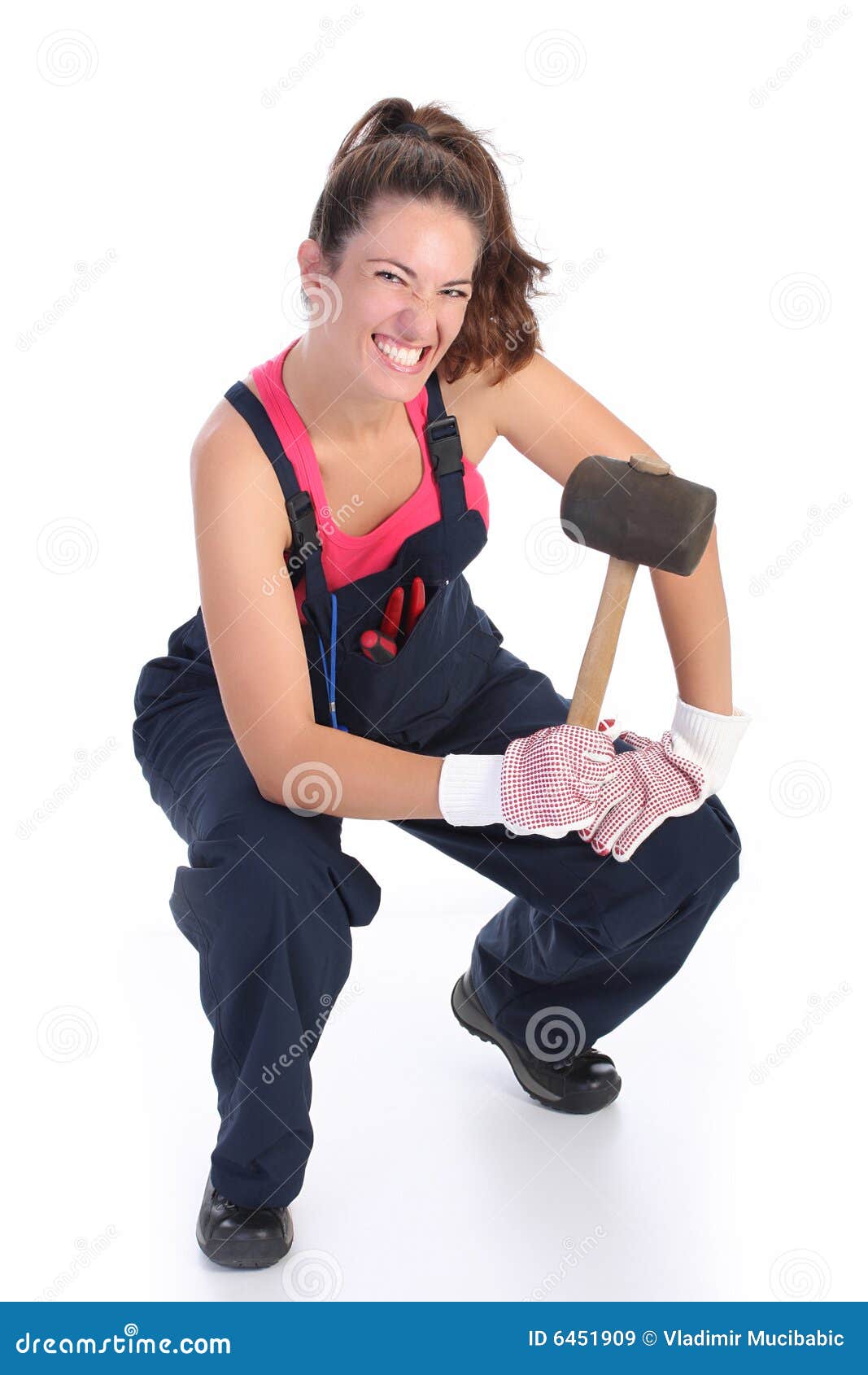 Woman with Black Rubber Mallet Stock Image - Image of construction ...