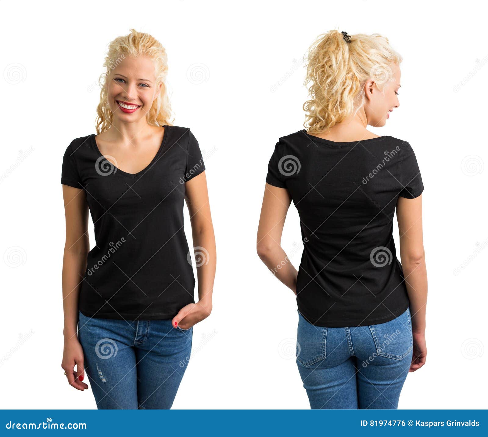 Two Woman In T-shirt Front Views, Back View Of Girl In Tshirt Isolated ...