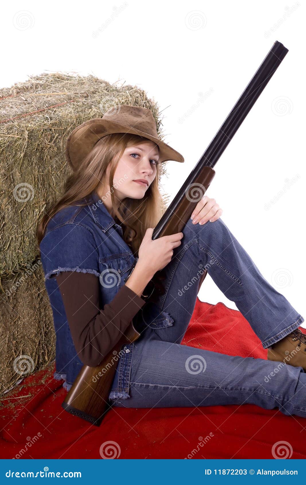 Woman on Blanket Holding Gun Stock Image - Image of gorgeous, happy ...