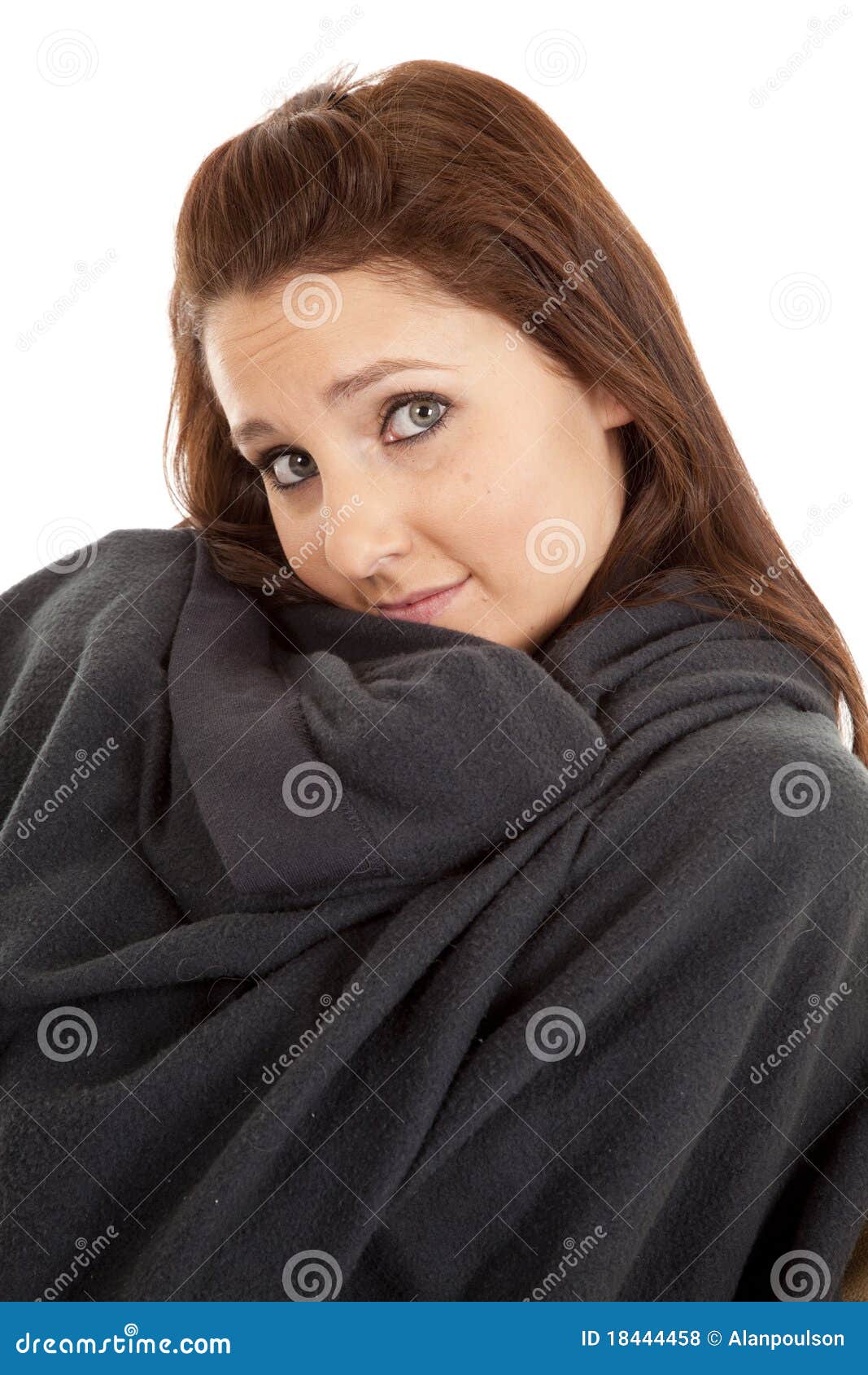 Woman in Blanket with a Slight Smile Stock Photo - Image of portrait ...