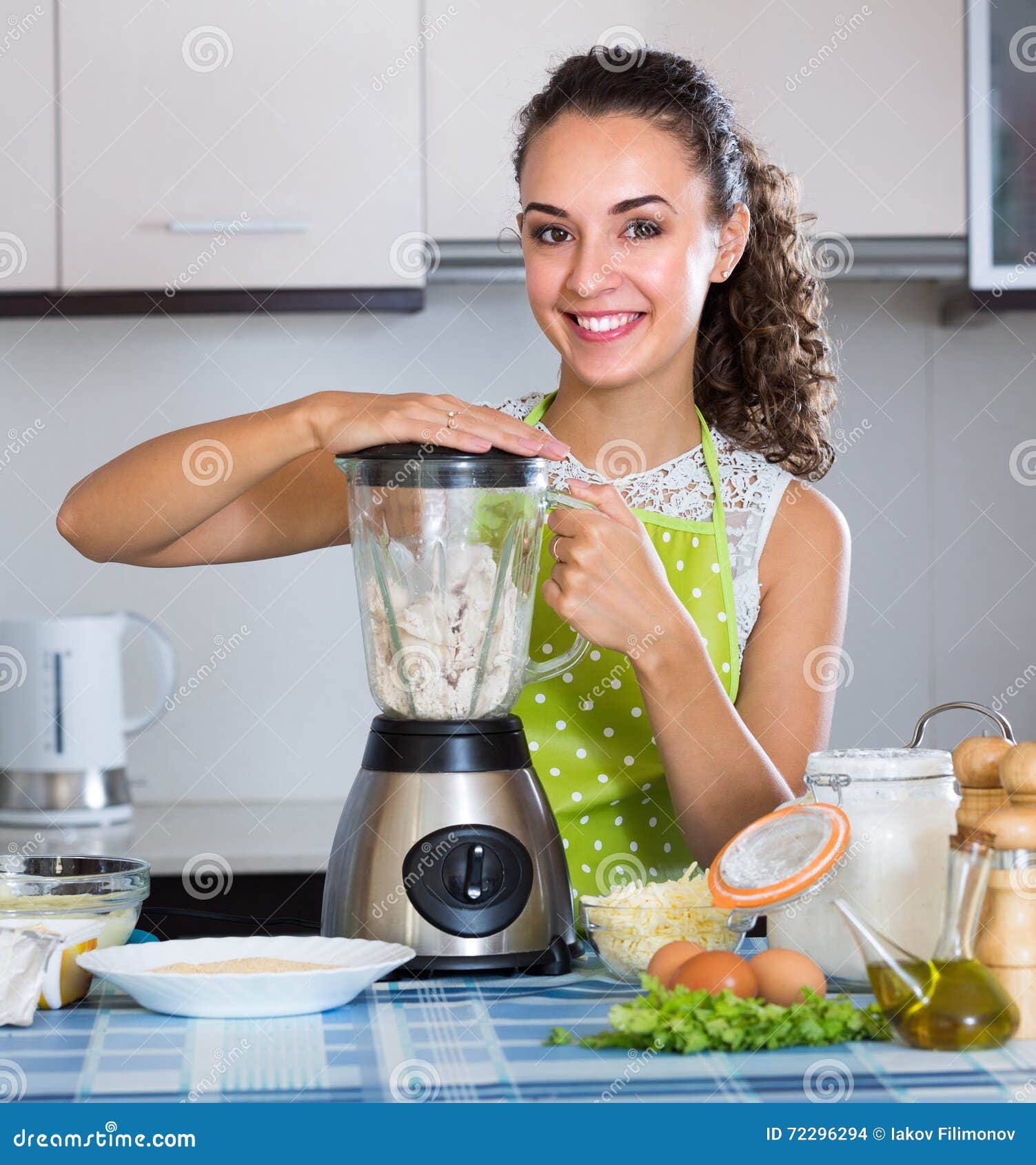 Woman with Blender at Kitchen Stock Photo - Image of house, ingredients ...