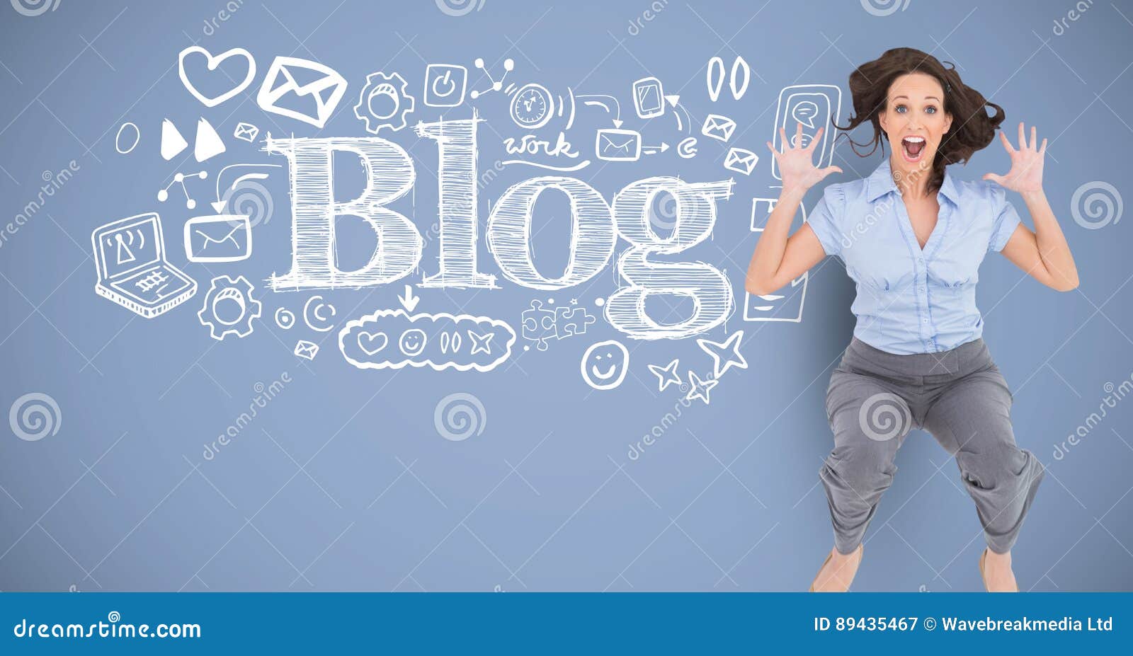 Woman with Blog Drawings Graphics Stock Illustration - Illustration of ...