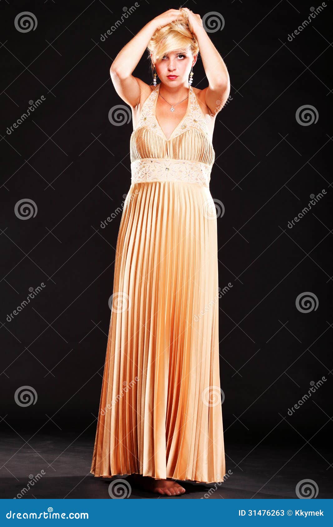 Woman Blonde Fashion Model In Yellow Dress Stock Image Image Of