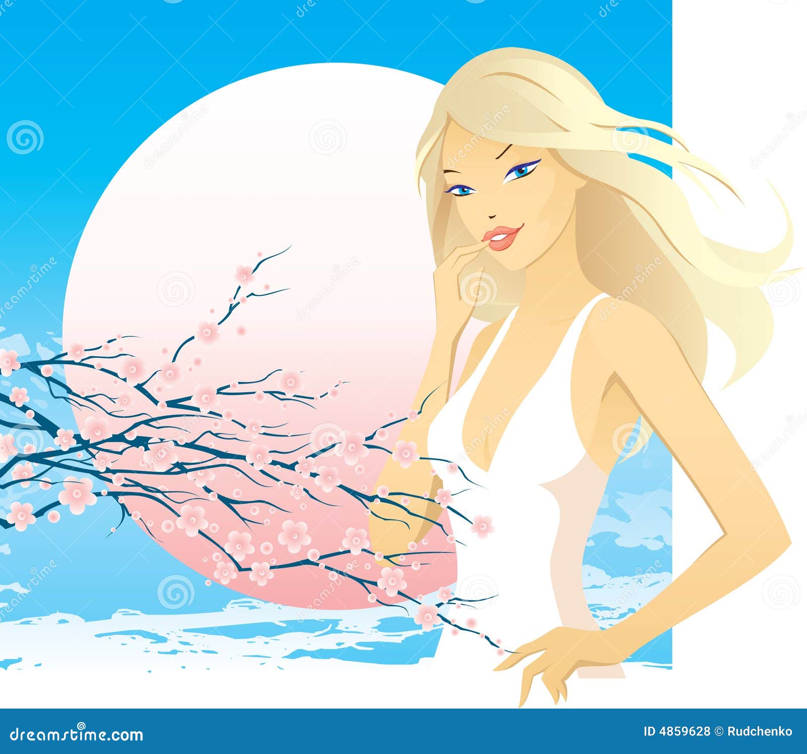 Woman with Blooming Cherry Twig Stock Vector - Illustration of person ...