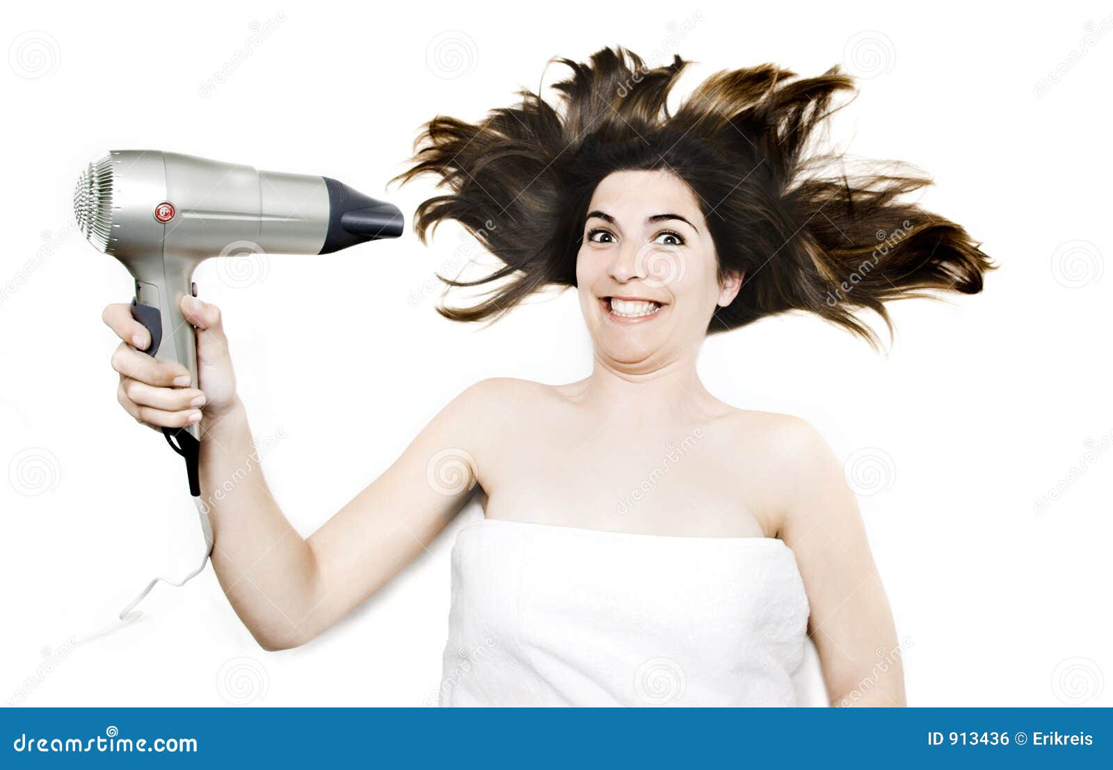 Woman Blow Drying Hair stock photo. Image of isolated, expression - 913436