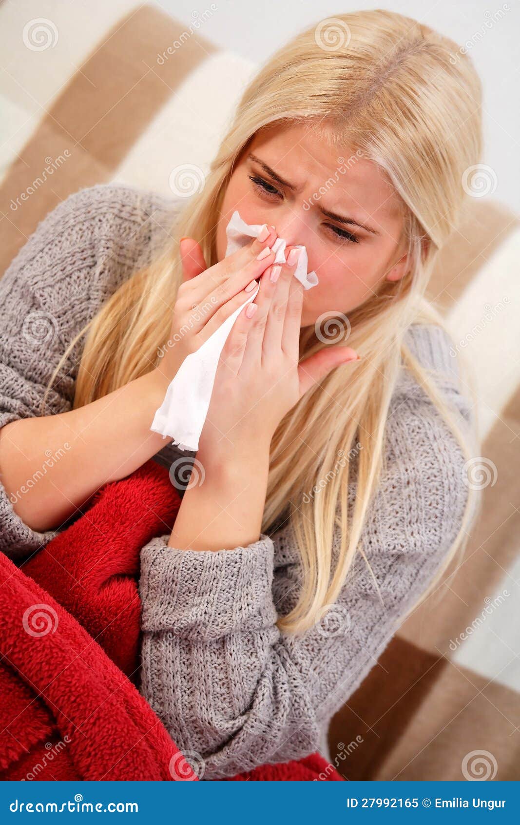 Woman Blowing Her Nose Stock Image Image Of Home Reaction 27992165