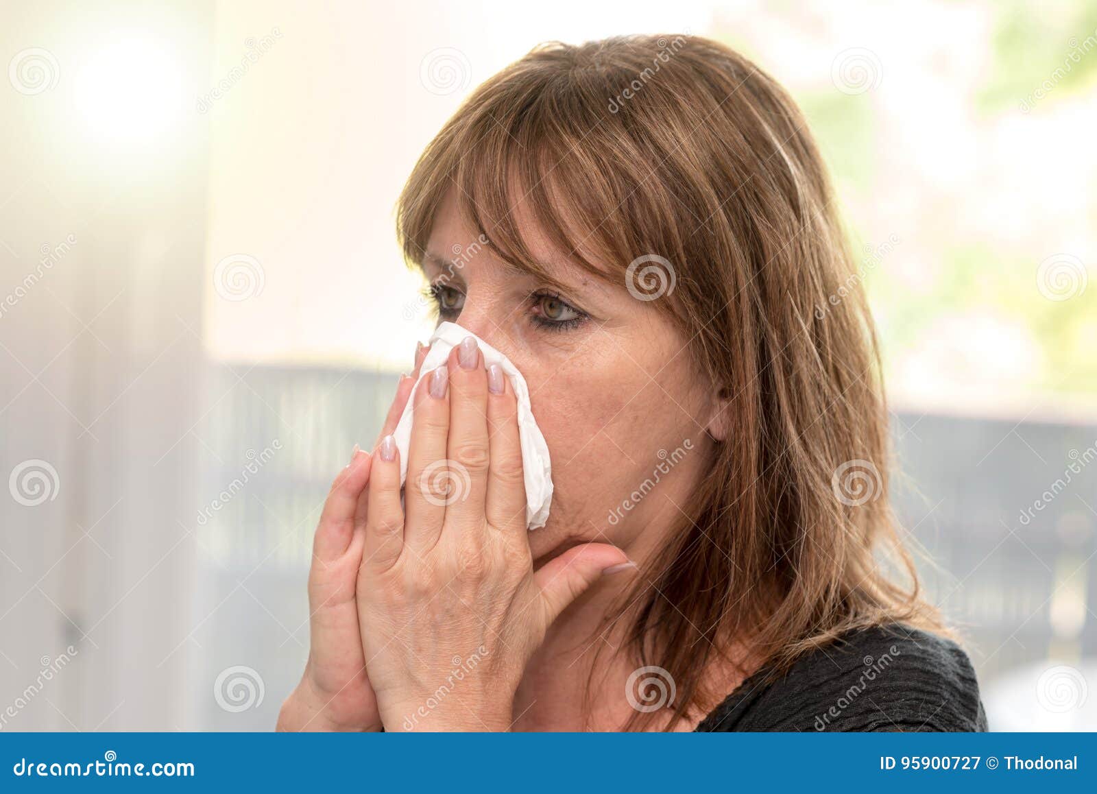 Woman Blowing Her Nose, Light Effect Stock Image - Image of sickness ...