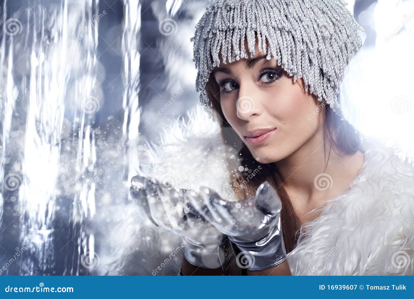 Woman Blowing Snow stock image. Image of adult, flakes - 16939607