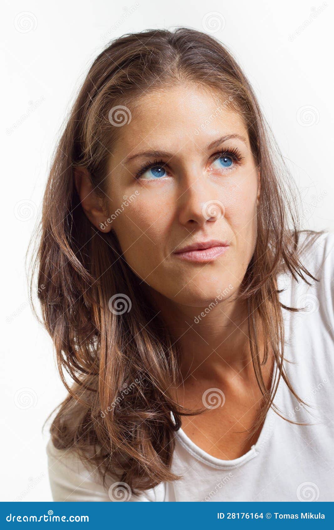Woman with Blue Eyes Looking To the Corner Stock Photo - Image of white ...