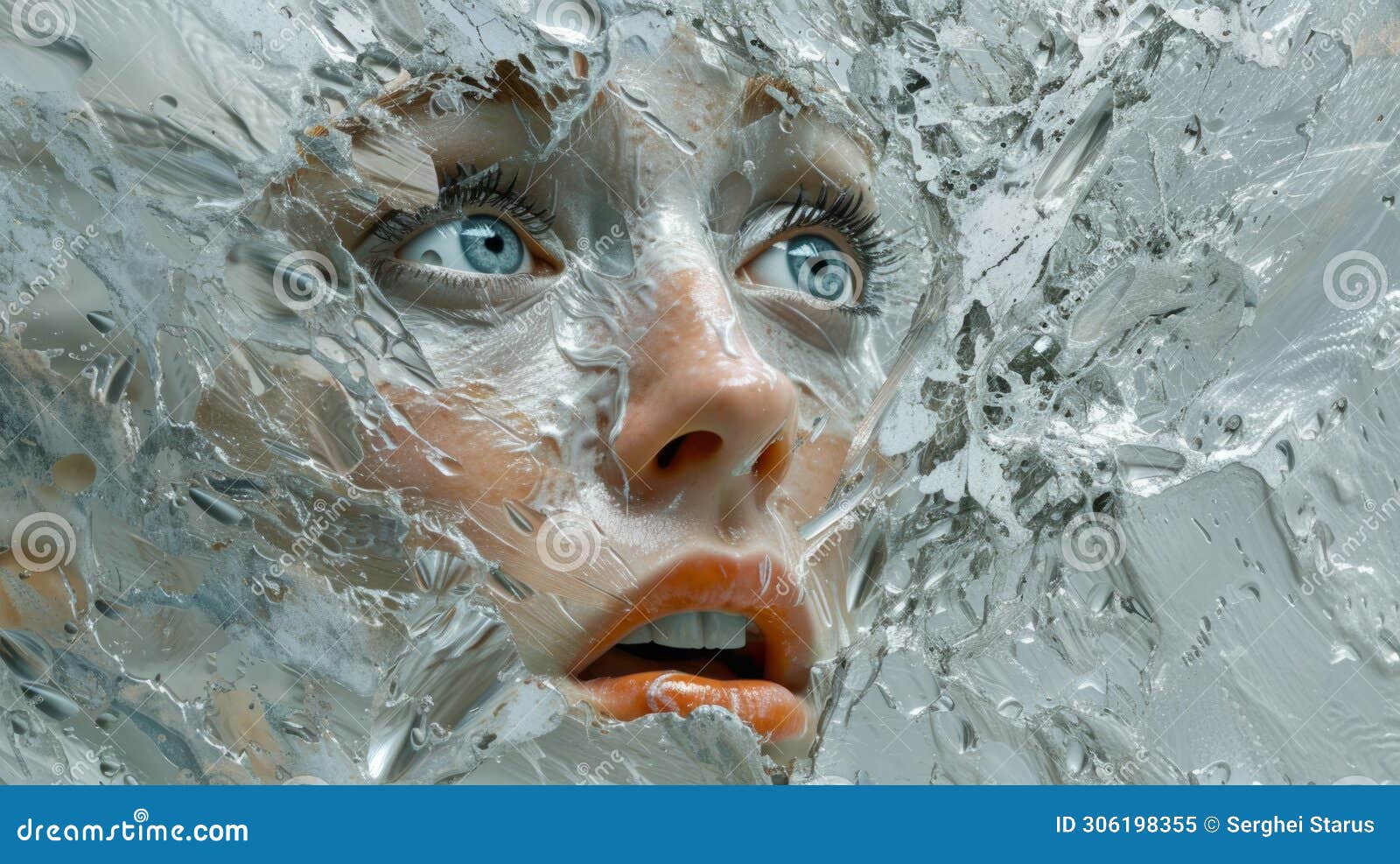 A Woman with a Blue Face and Eyes through the Ice, AI Stock Image ...