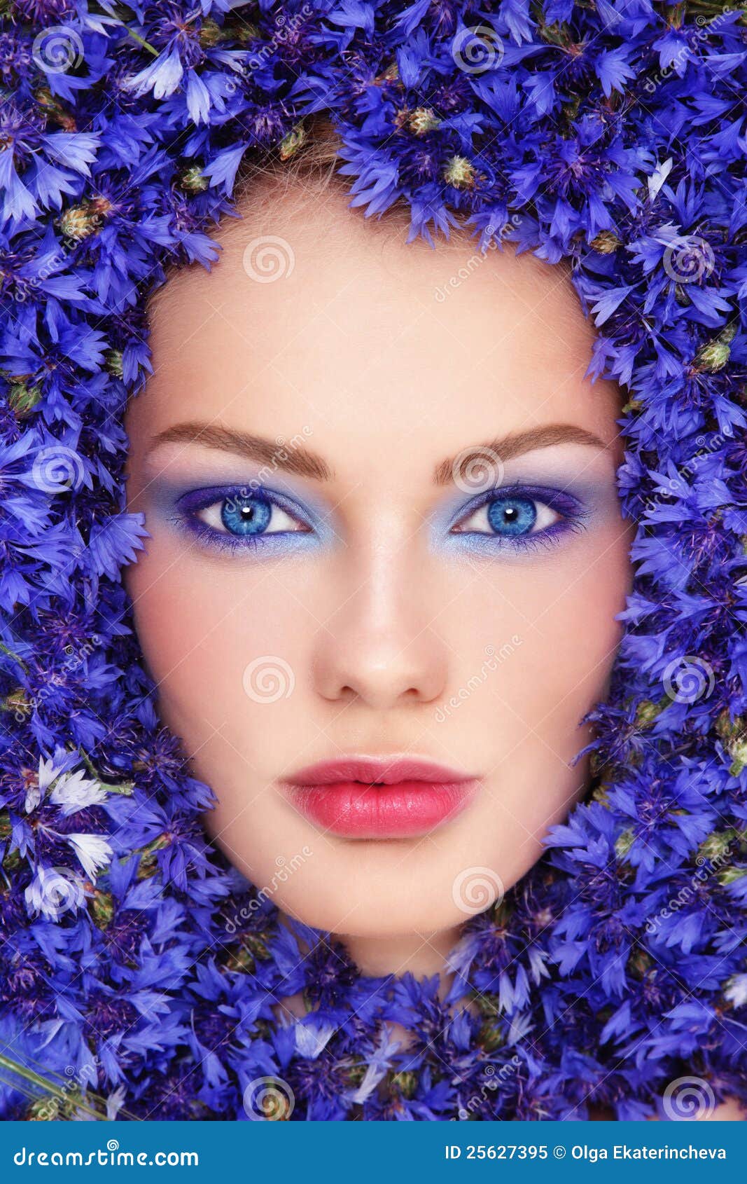 Woman in blue flowers stock image. Image of blooming - 25627395
