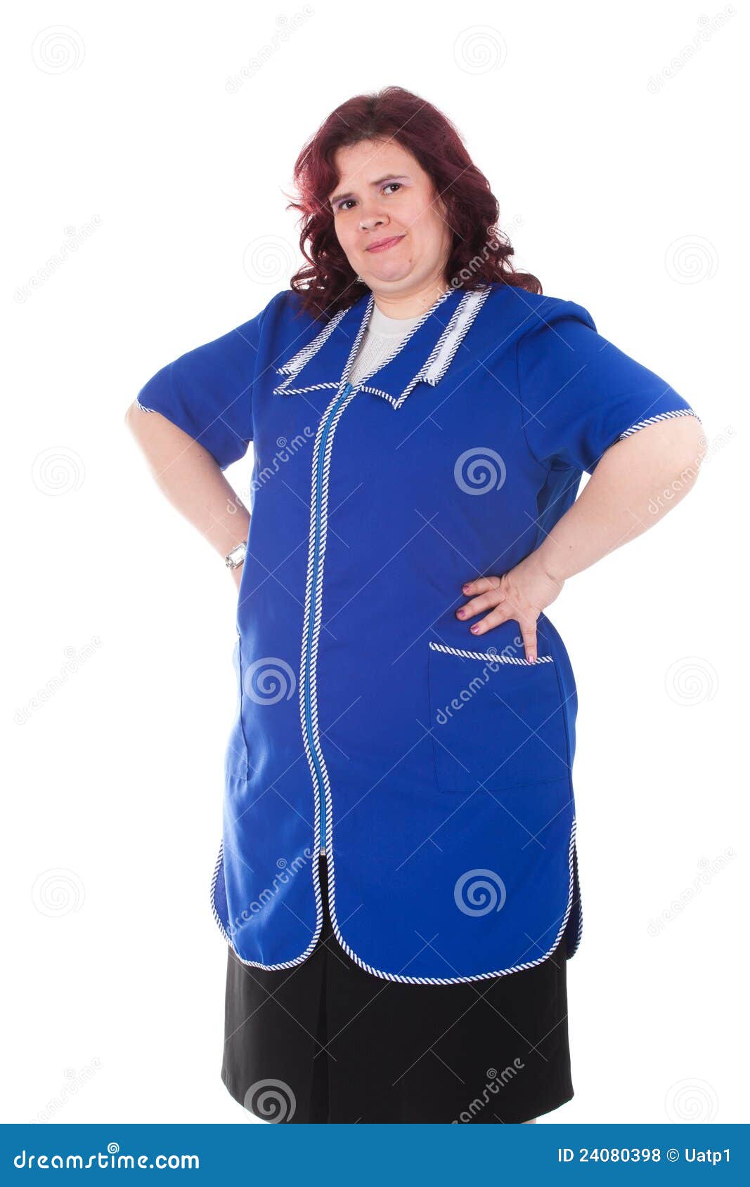 Woman in a blue overall stock photo. Image of maid, person - 24080398