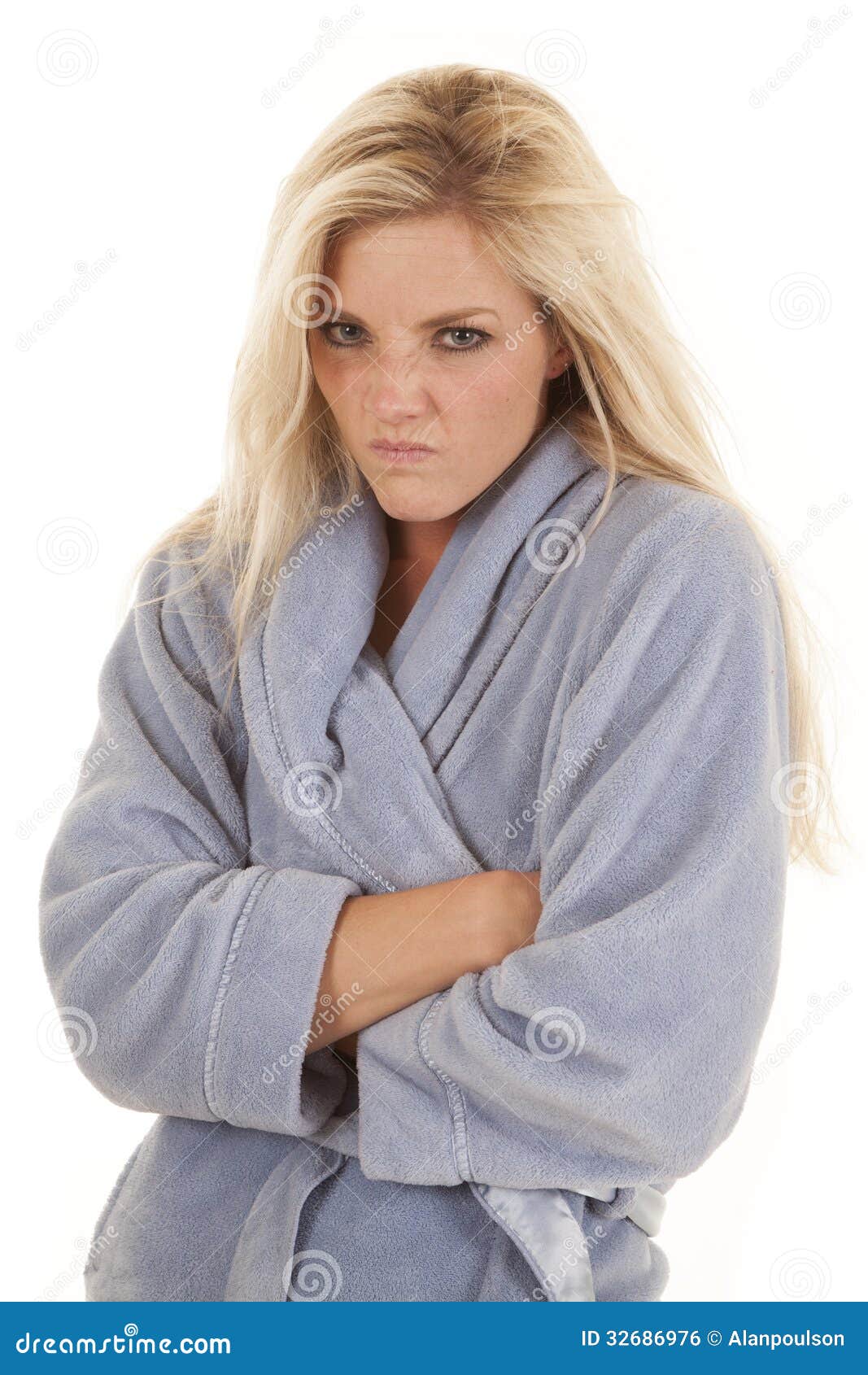 Woman blue robe scowl stock photo. Image of beauty, adult - 32686976
