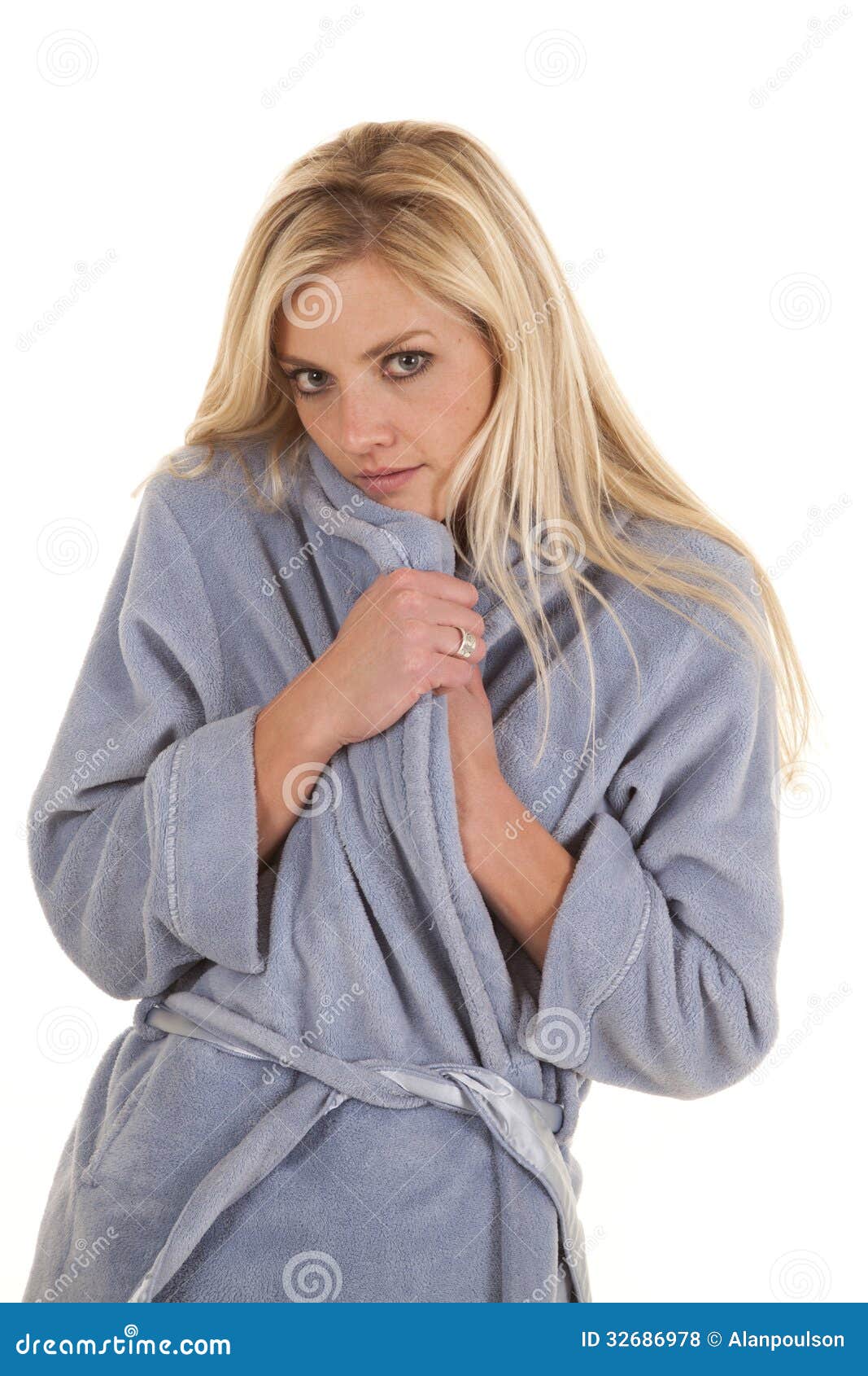 Woman blue robe shy stock photo. Image of female, caucasian - 32686978