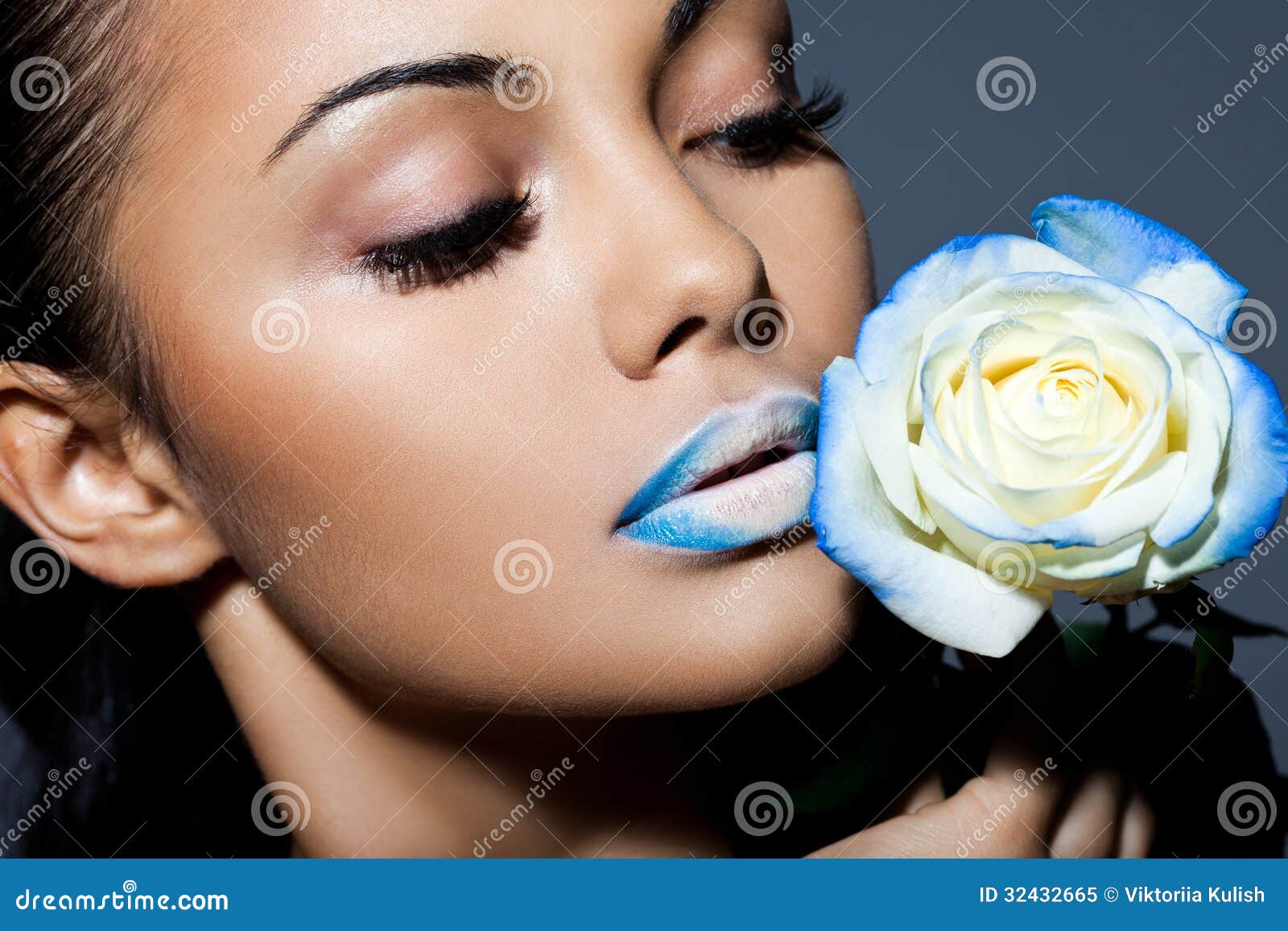 Woman with blue rose stock image. Image of body, hair - 32432665
