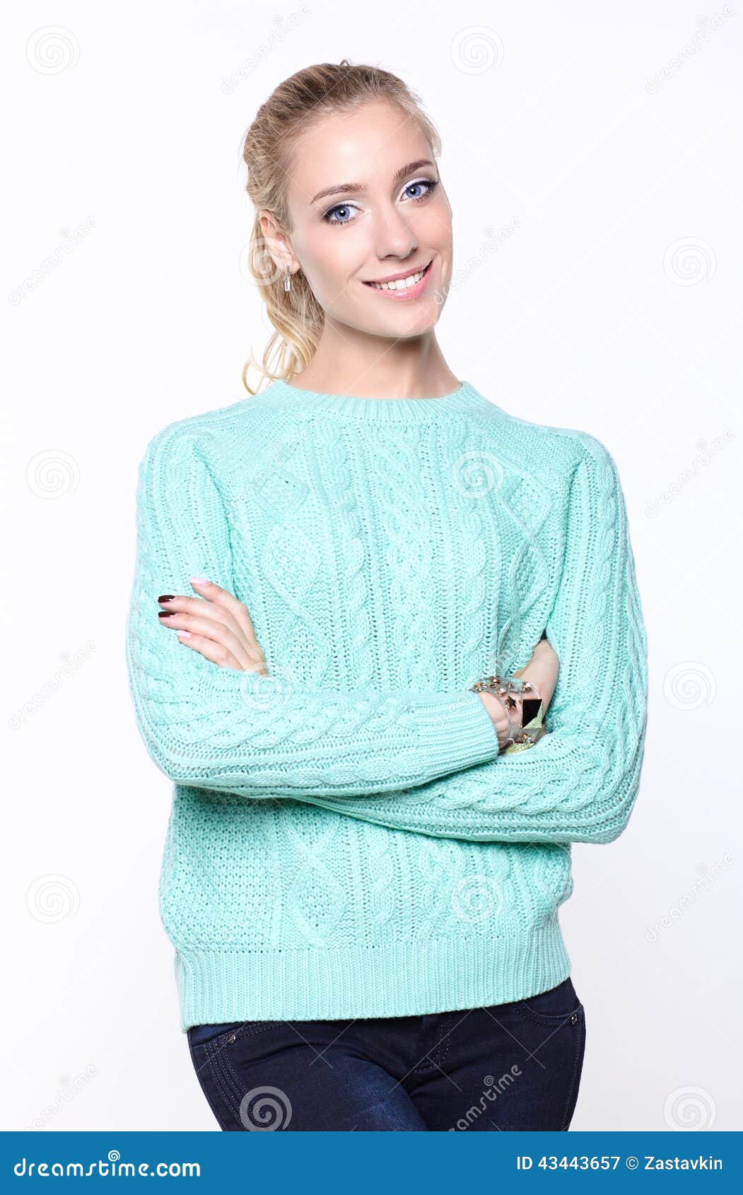 Woman in blue sweater stock image. Image of makeup, beautiful - 43443657