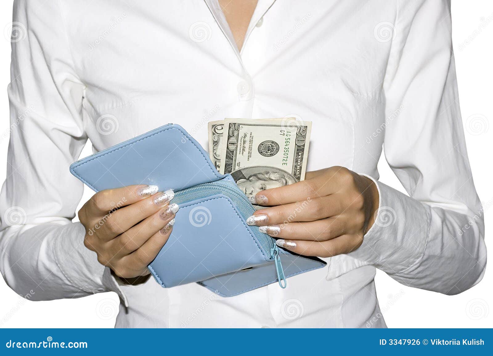 Woman with blue wallet stock photo. Image of paying, isolated - 3347926