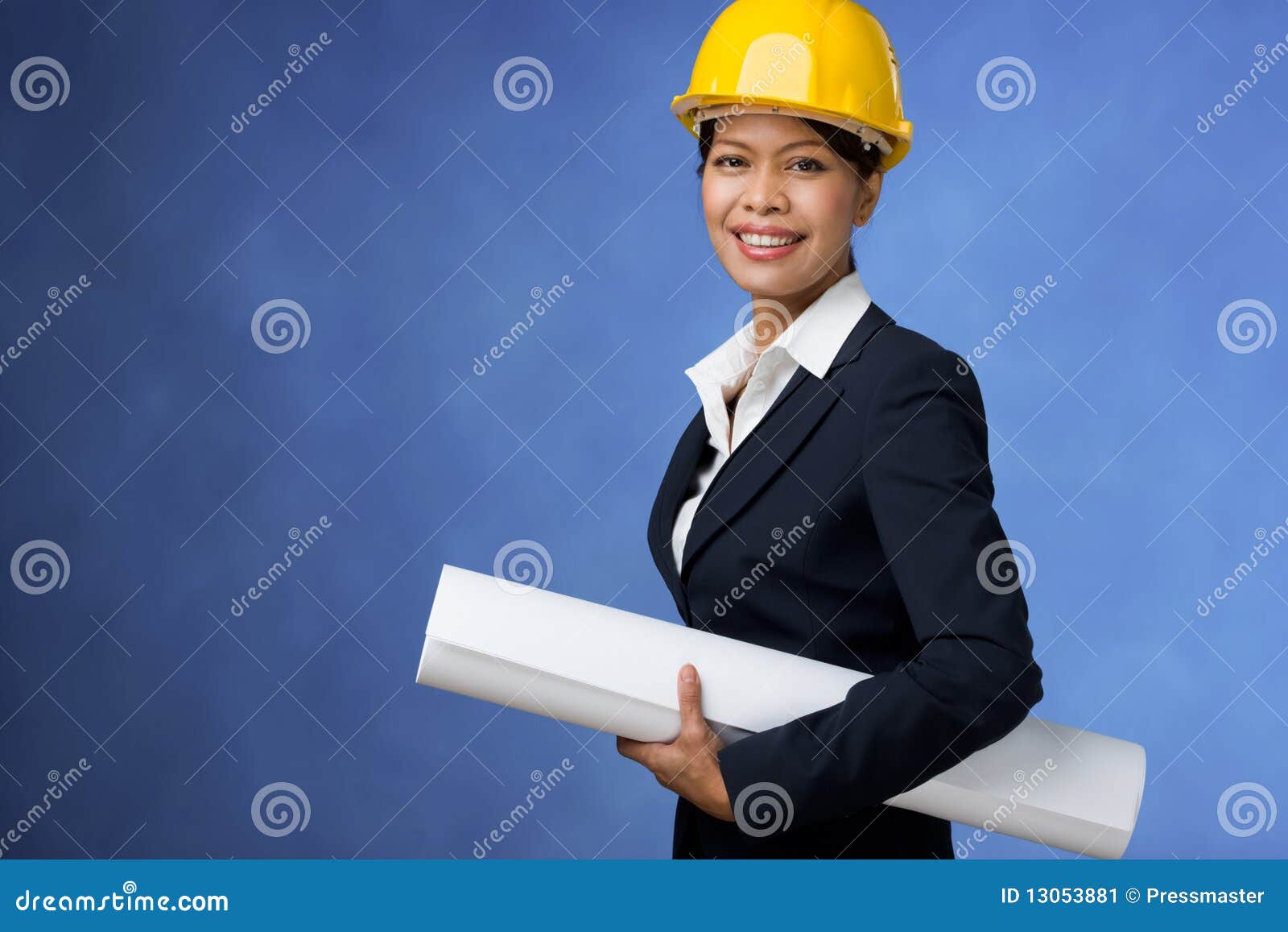 Woman with blueprints stock image. Image of happy, businesswoman - 13053881