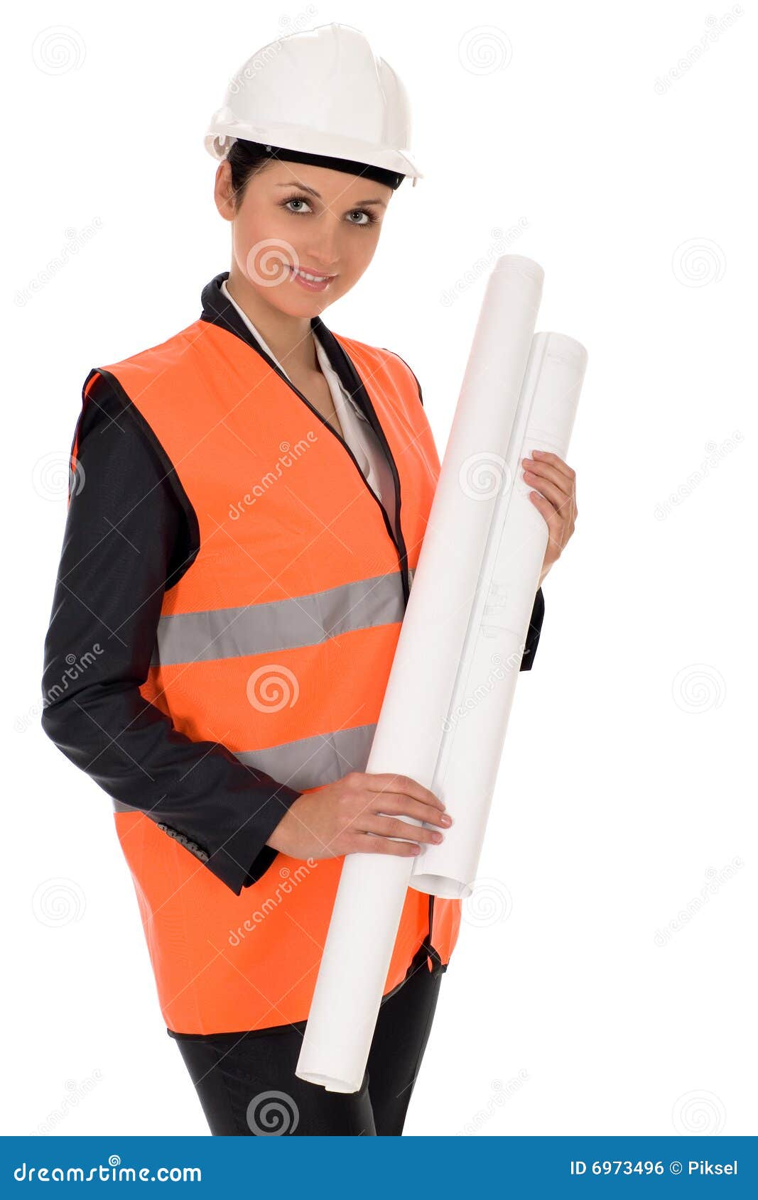 Woman with Blueprints stock photo. Image of happy, constructor - 6973496