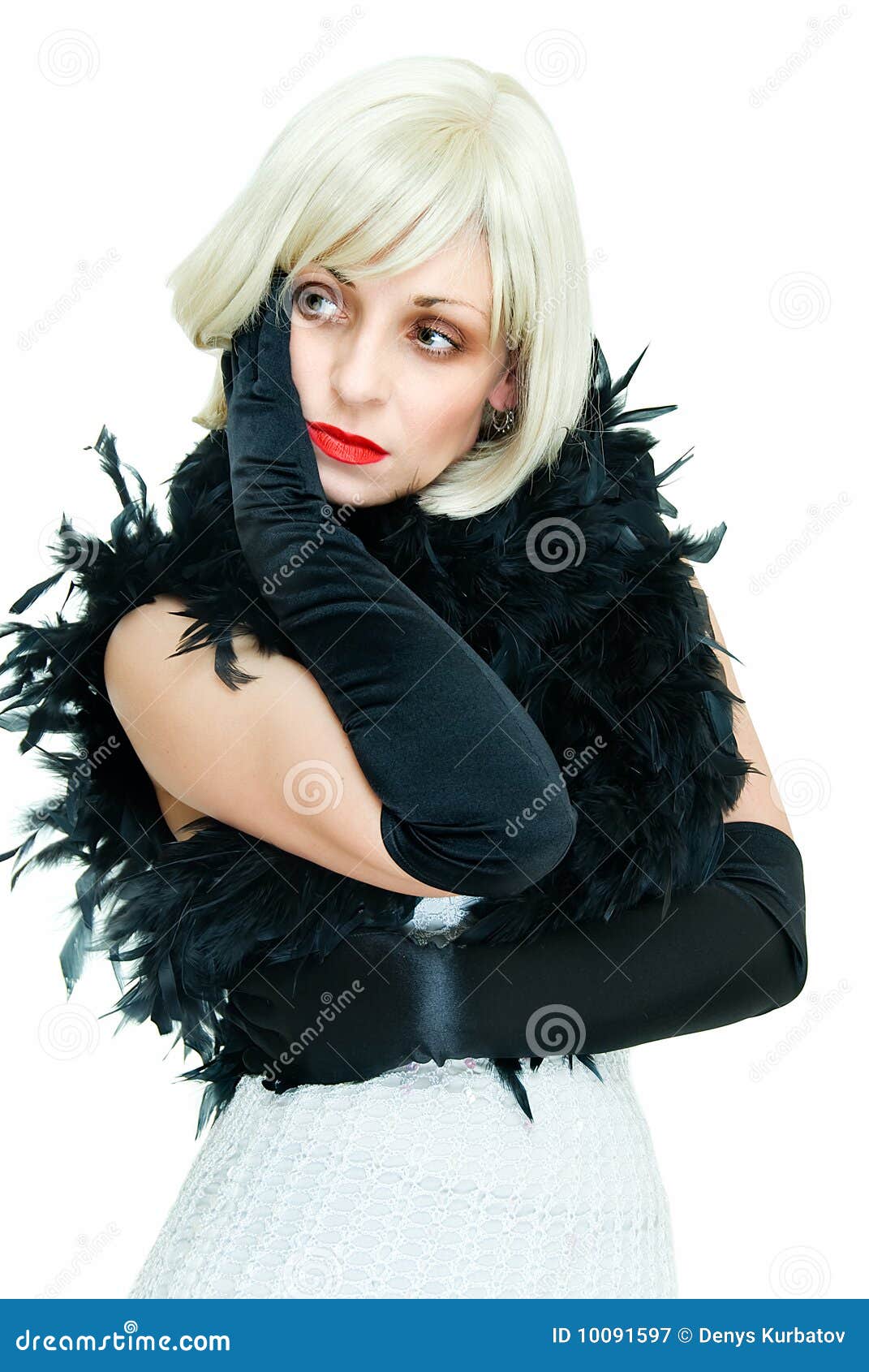 Woman with boa stock image. Image of face, black, dancing - 10091597