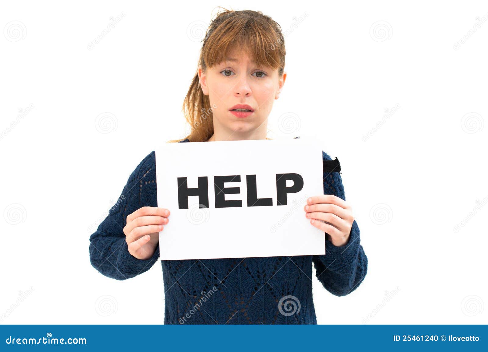 Woman with board HELP stock photo. Image of desperate - 25461240