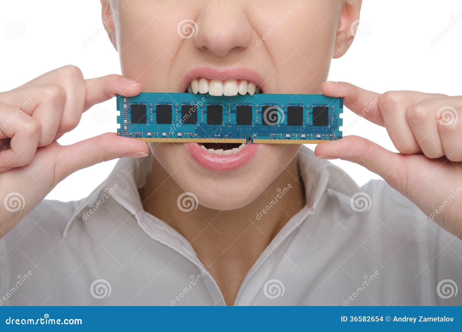 Woman with Board Memory in the Teeth Stock Photo - Image of open, black ...