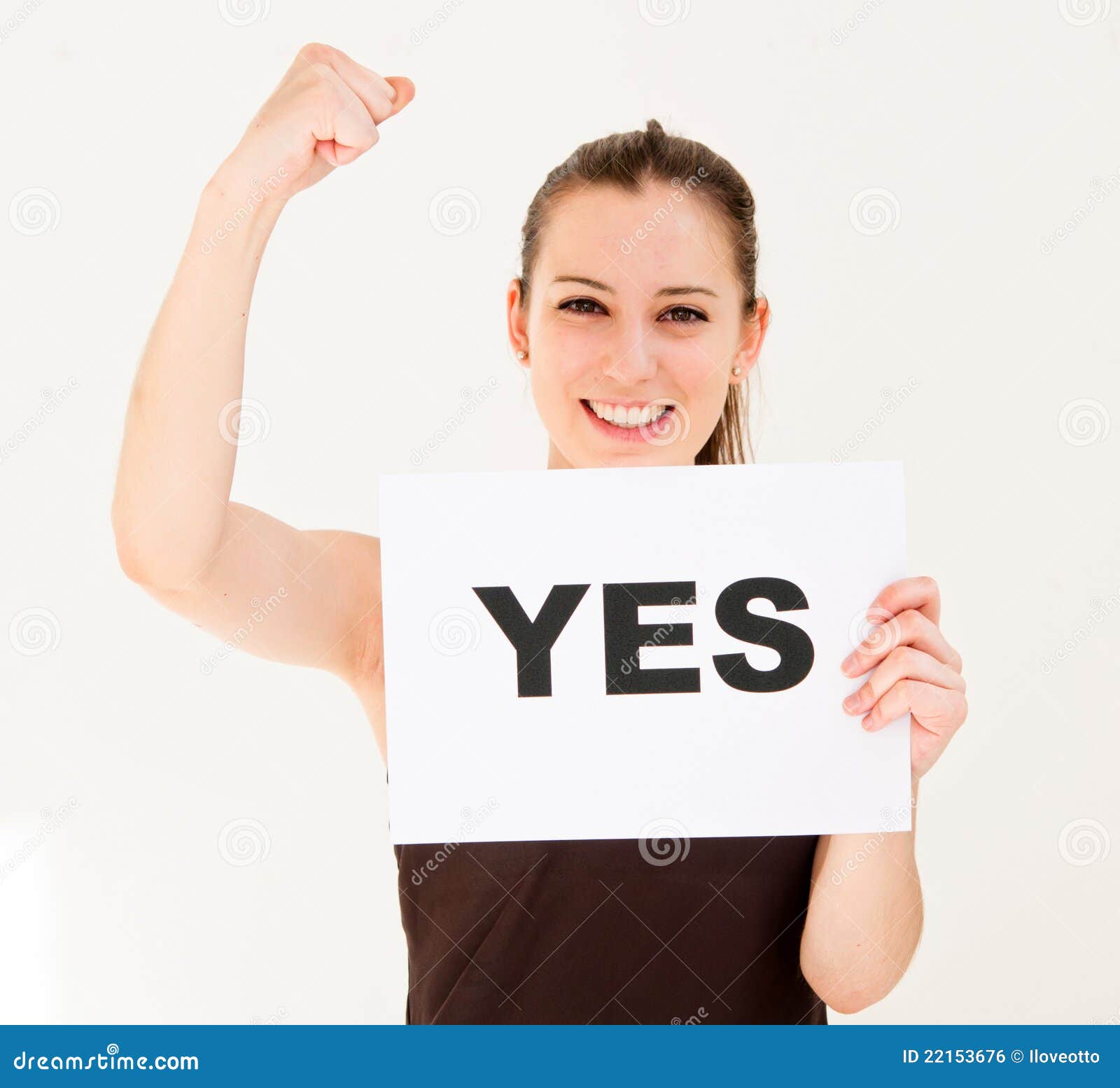 Woman with board yes stock photo. Image of message, agree - 22153676