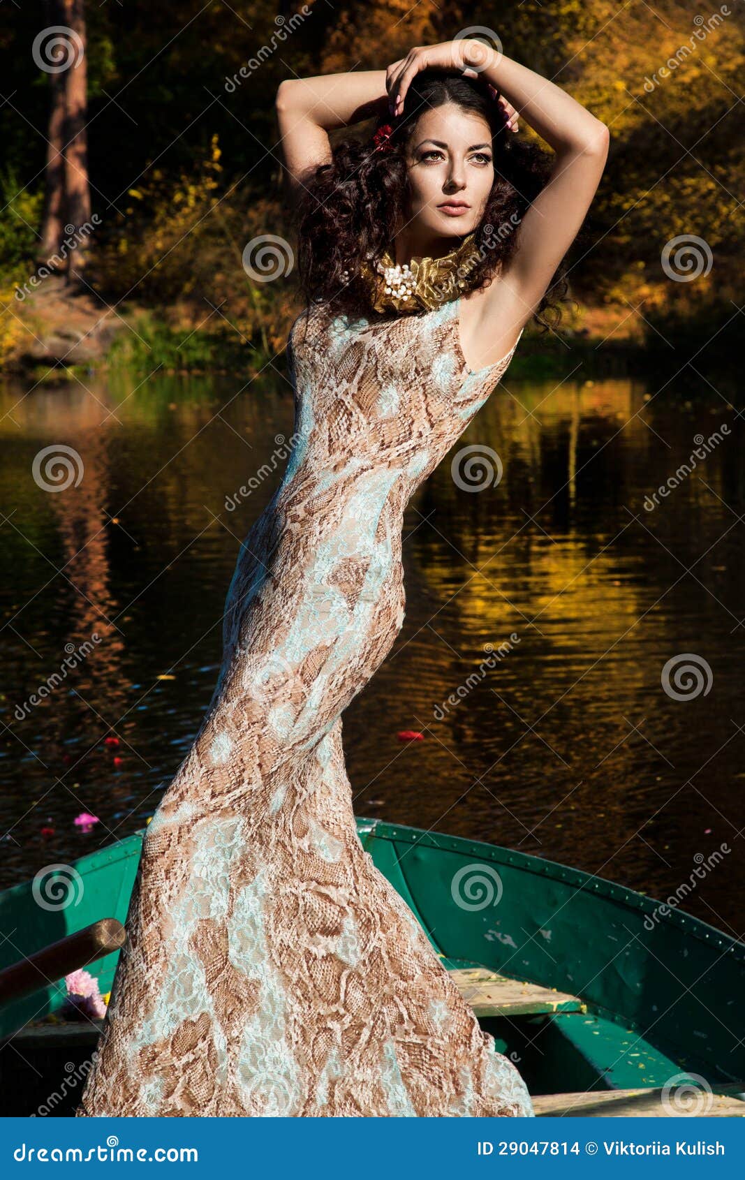 Woman on a boat stock photo. Image of lake, fashion, flower - 29047814