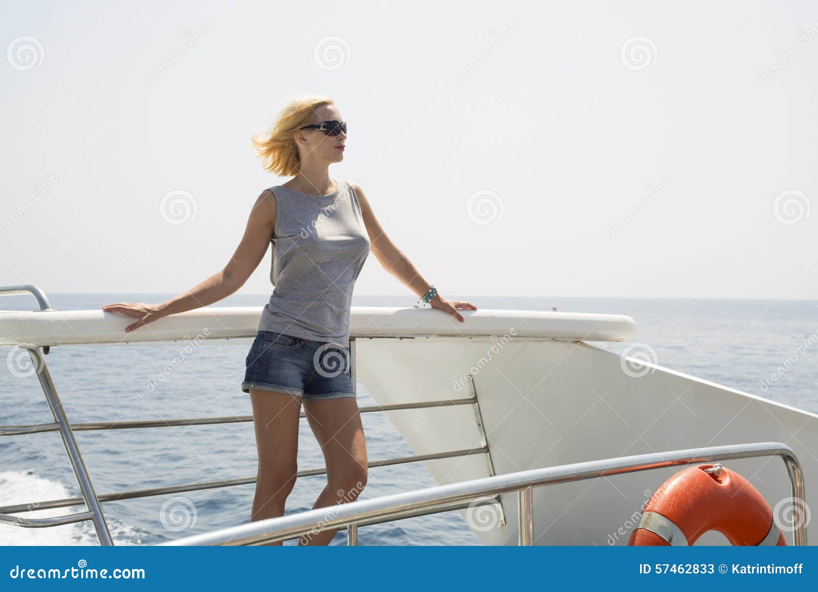 Woman on the boat stock image. Image of lifestyle, happy - 57462833