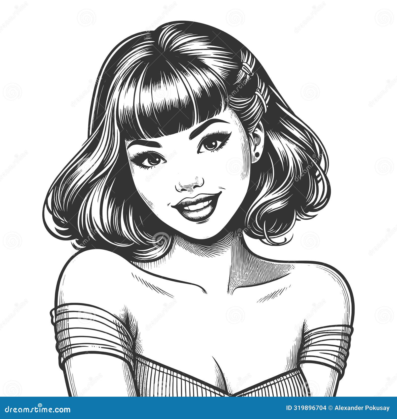 Woman With Bob Hairstyle And Smile Raster Stock Illustration