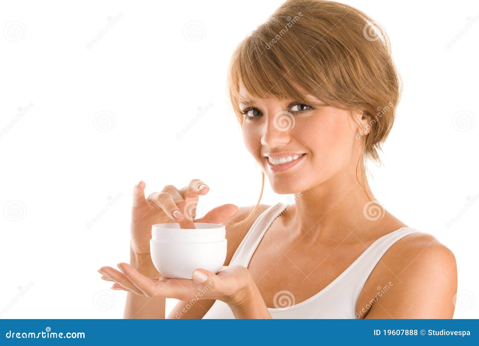 Woman with body lotion stock photo. Image of friendly - 19607888