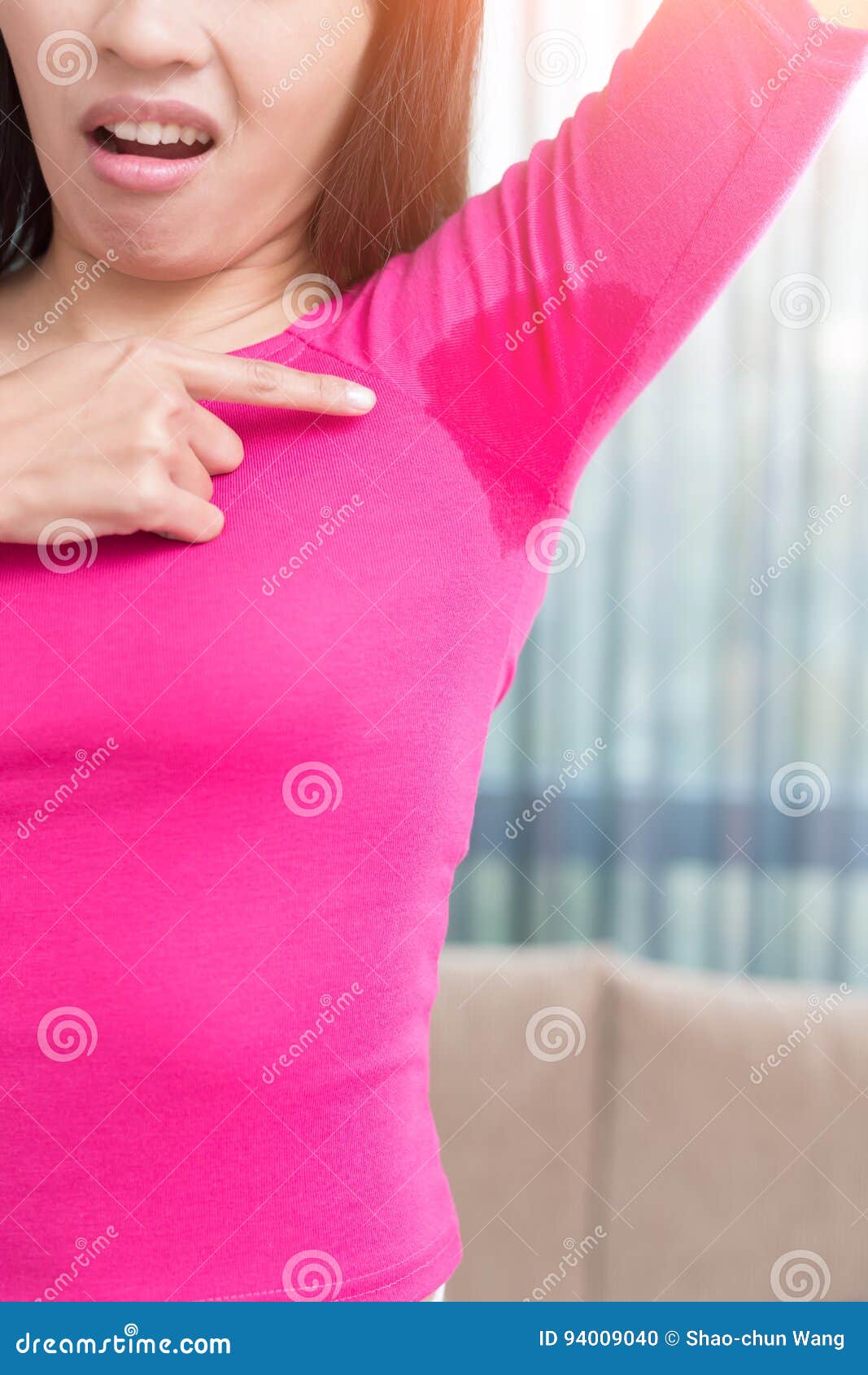 Woman with body odor stock photo. Image of perspiration - 94009040