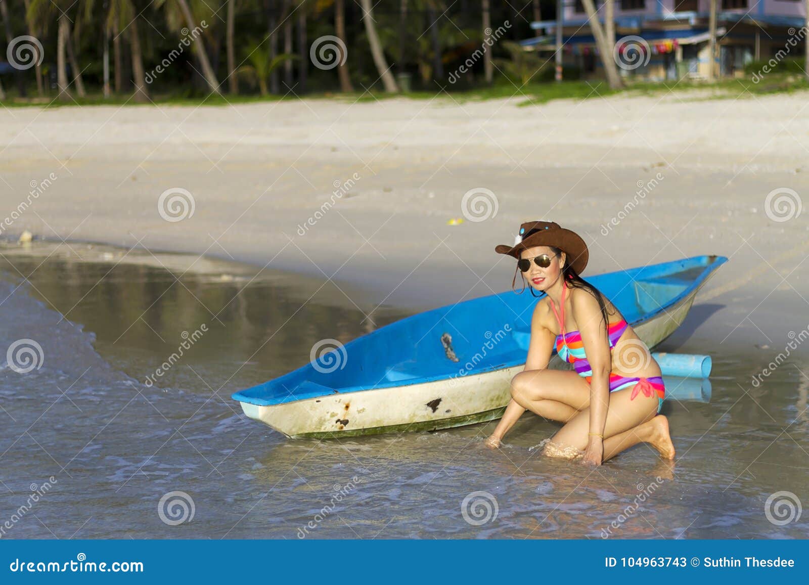 Woman Body Bikini And Canoe Morning On Beach Stock Image Image Of