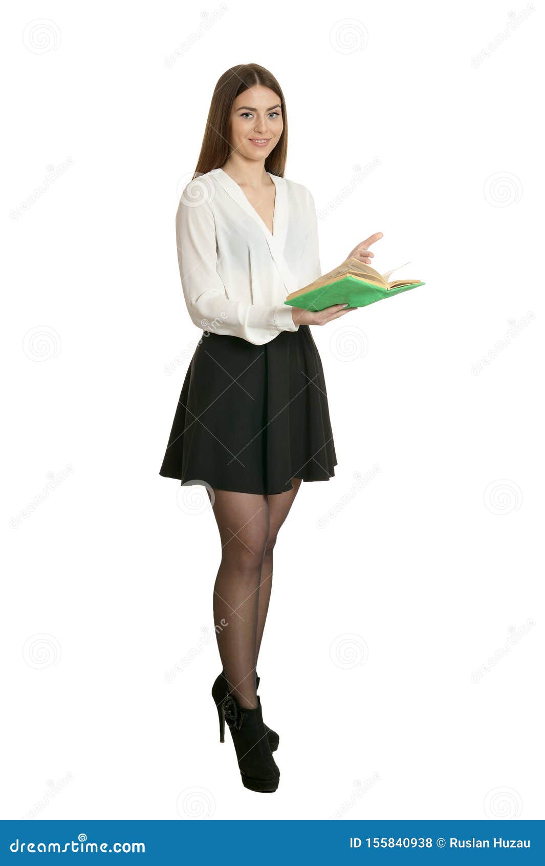 Woman with Book Isolated on White Background Stock Photo - Image of ...