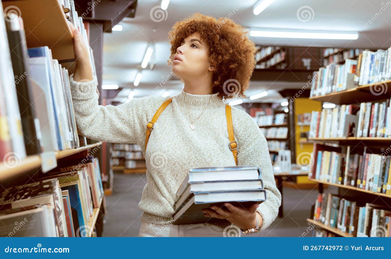 Woman, Book Search and Library Shelf for Study, Project or Learning ...