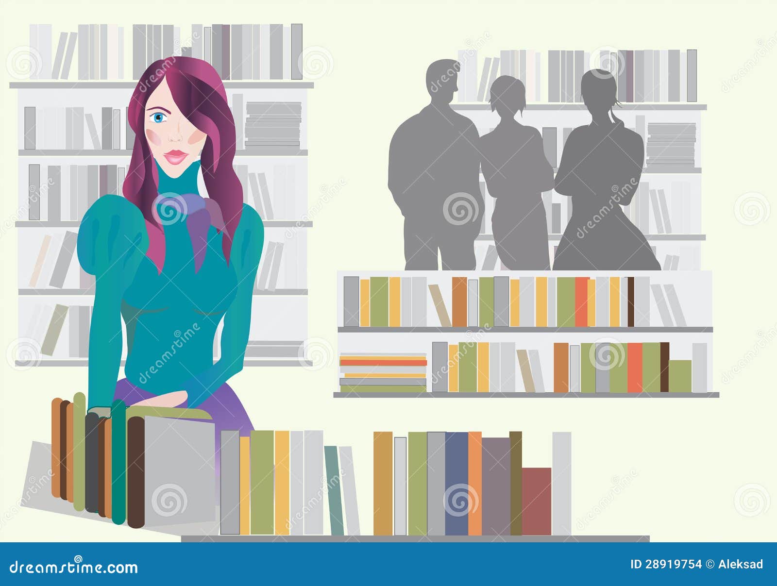 Woman in Bookstore stock vector. Illustration of bookstore - 28919754