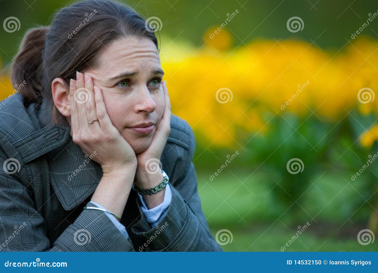 Woman bored in the park stock photo. Image of expression - 14532150