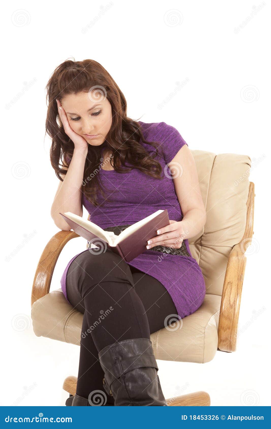 Woman bored reading purple stock photo. Image of adult - 18453326