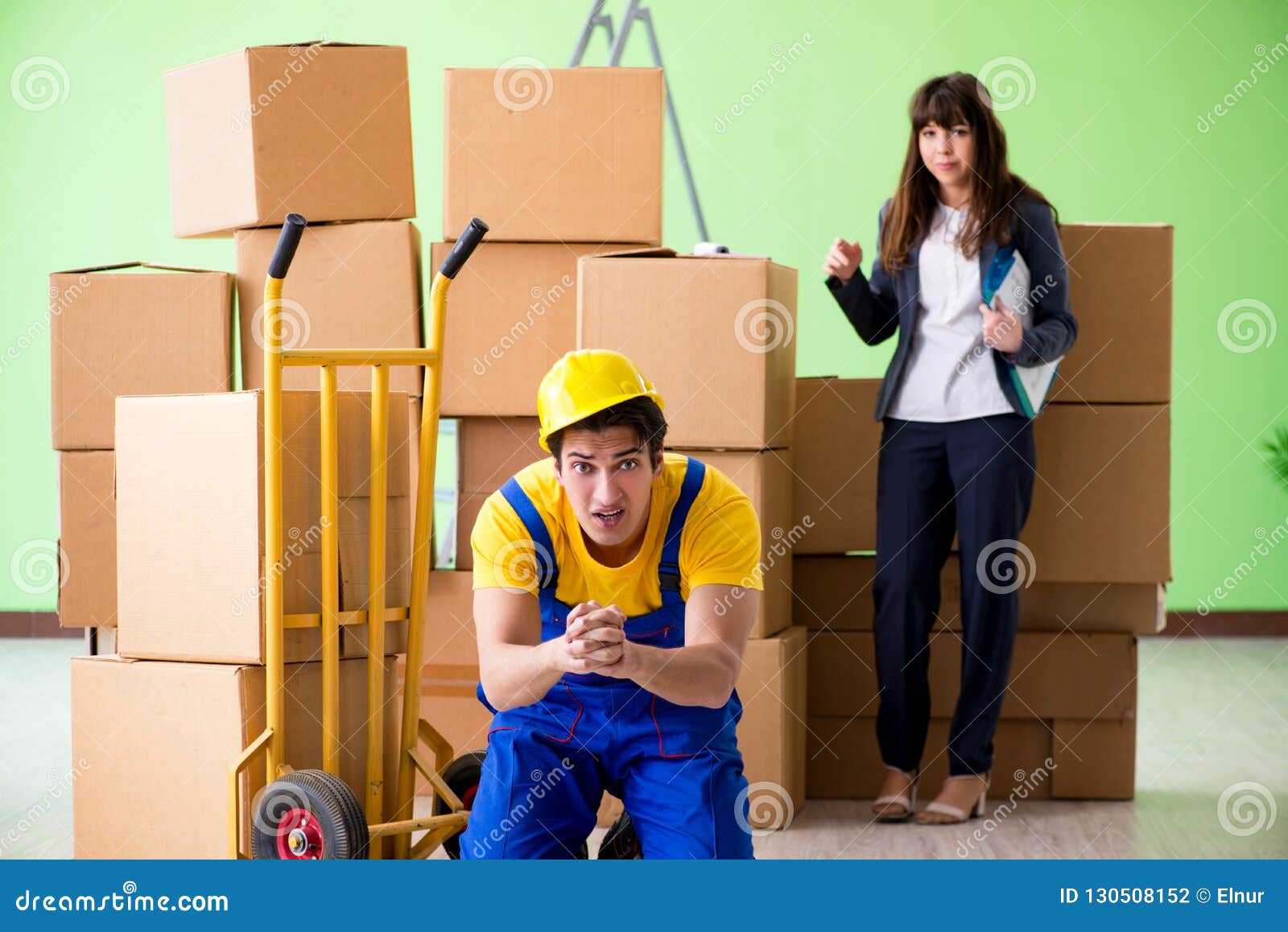 The Woman Boss and Man Contractor Working with Boxes Delivery Stock ...