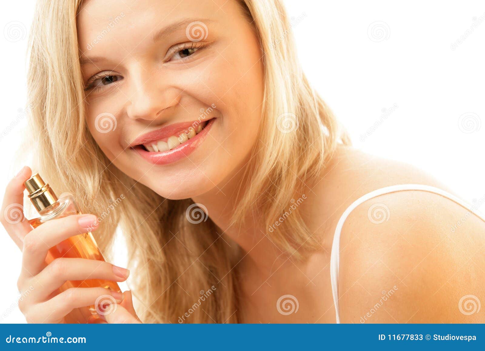 Happy Women Smiling Camera Holding Bottle Perfume Stock Photos - Free ...