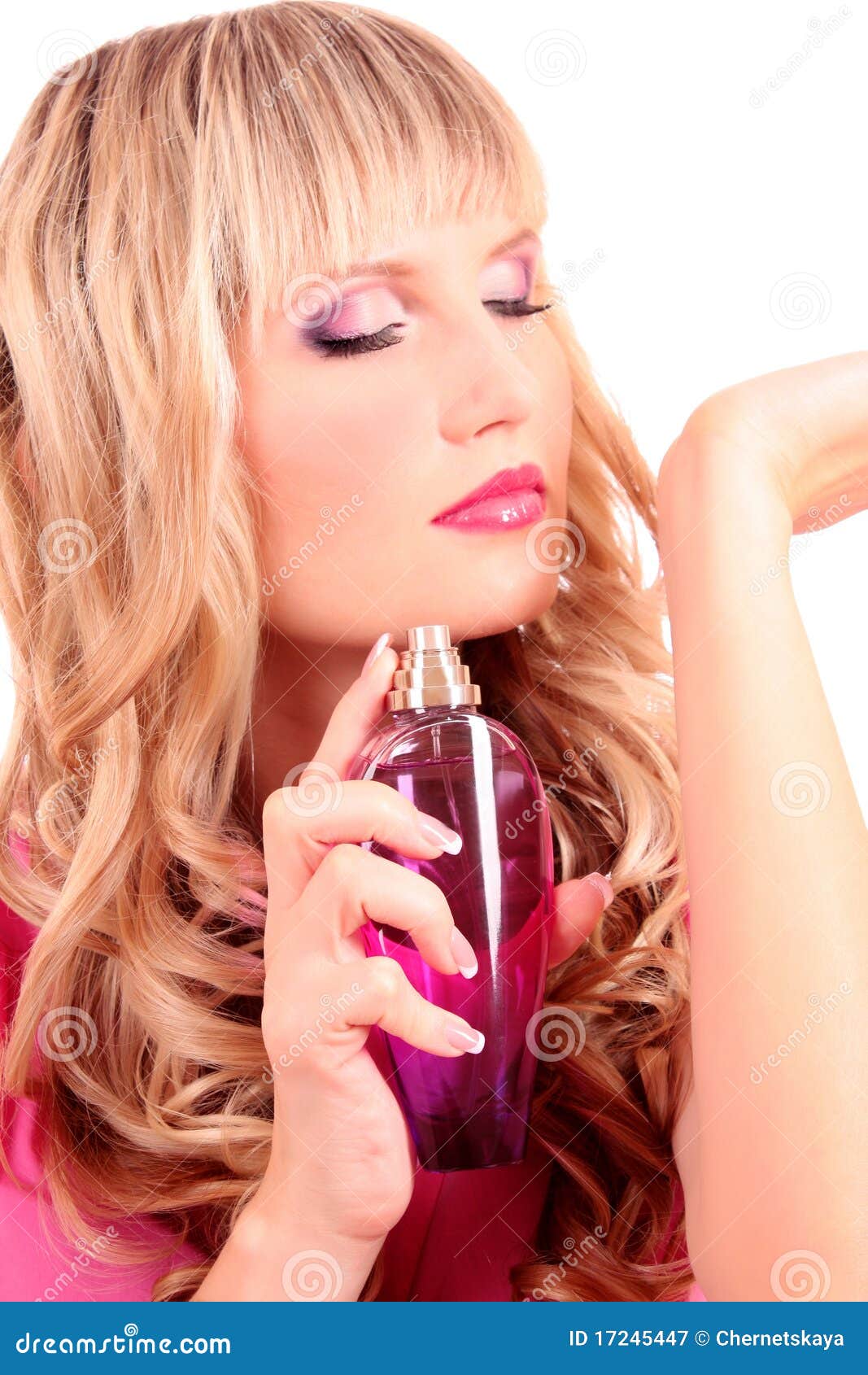 Woman with Bottle of Perfume Stock Image - Image of fragrant, makeup ...