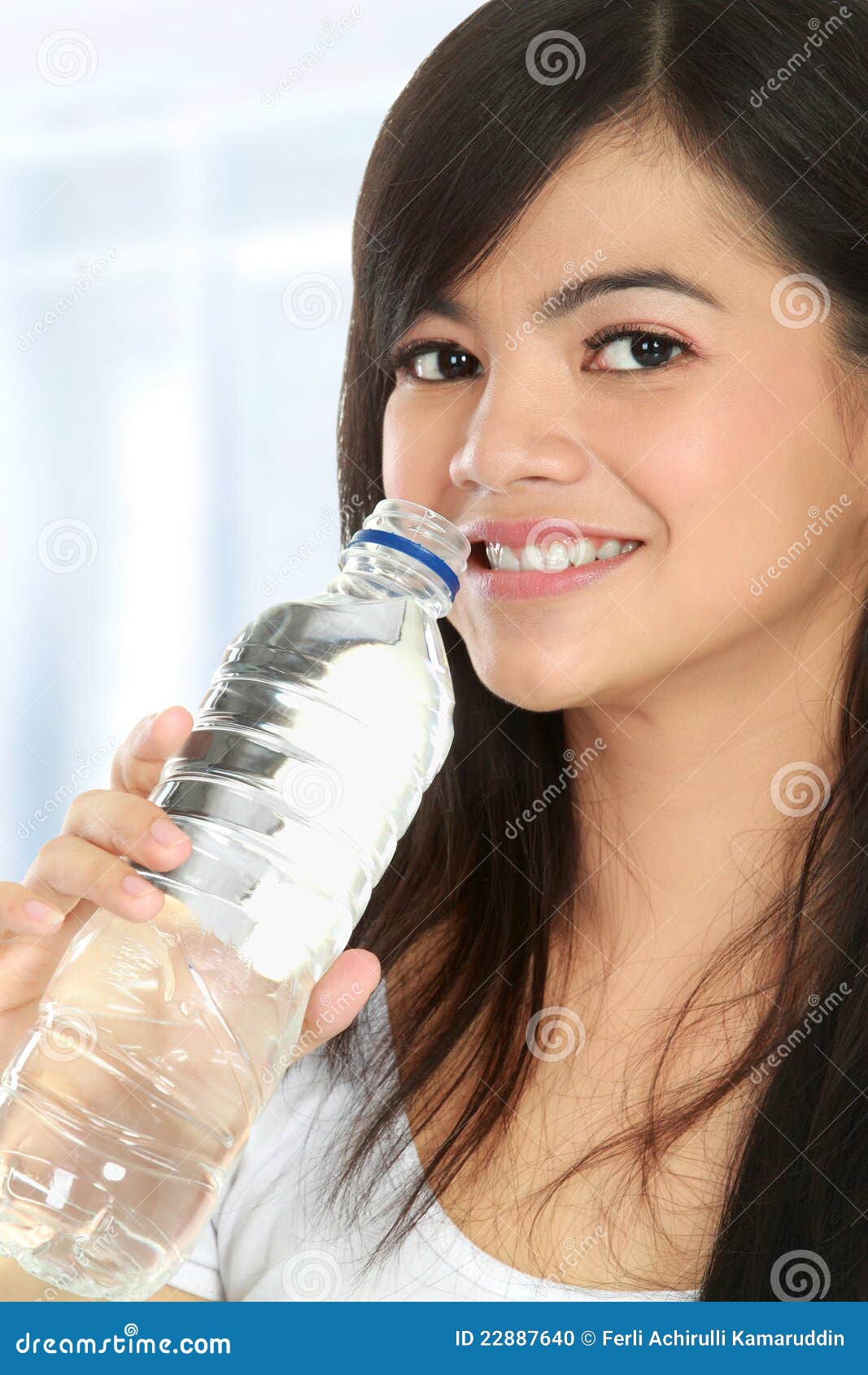Woman with a Bottle of Water Stock Photo - Image of indoor, freshness ...