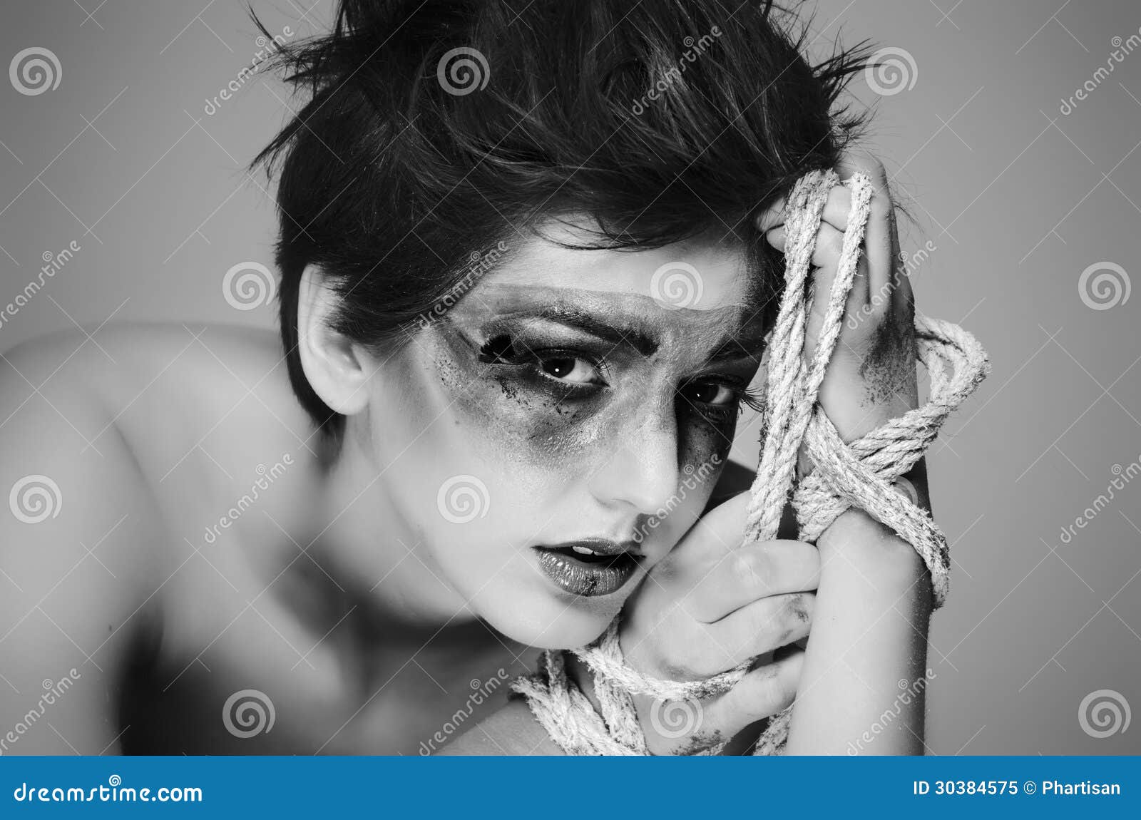 Woman bound tied by rope stock image. Image of female - 30384575