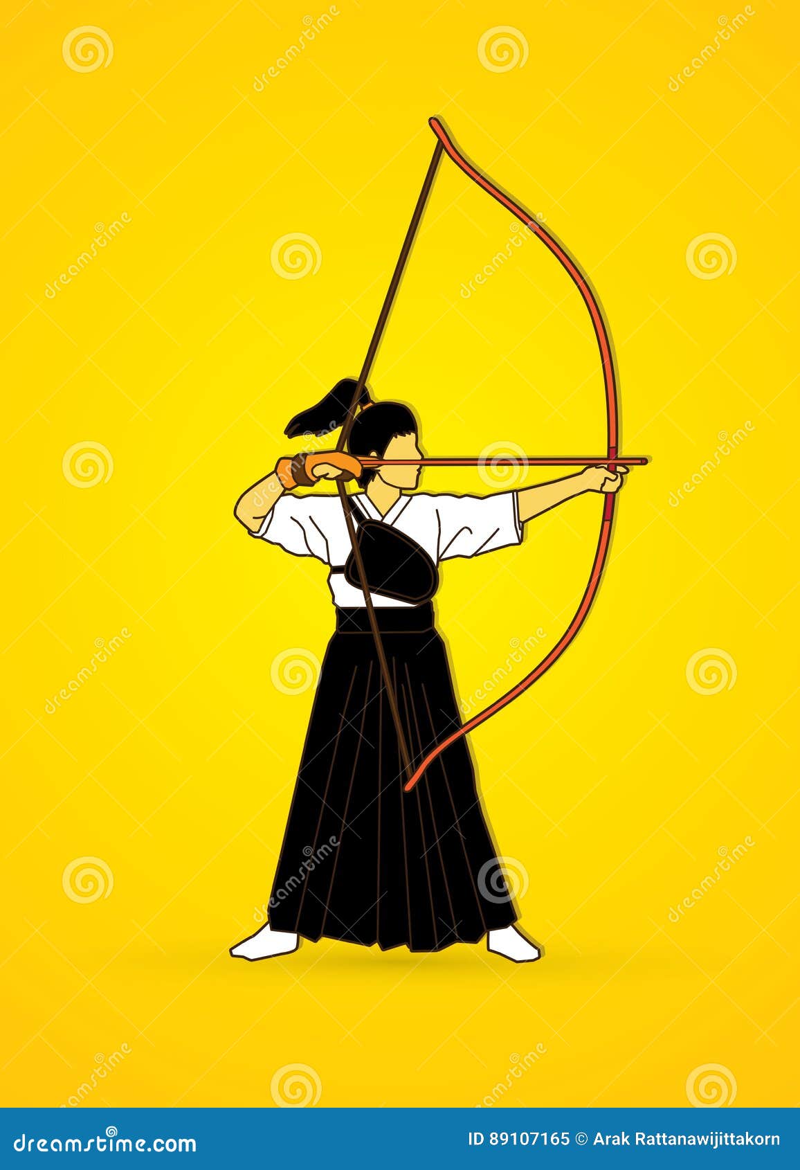 Woman bowing Kyudo stock vector. Illustration of power - 89107165